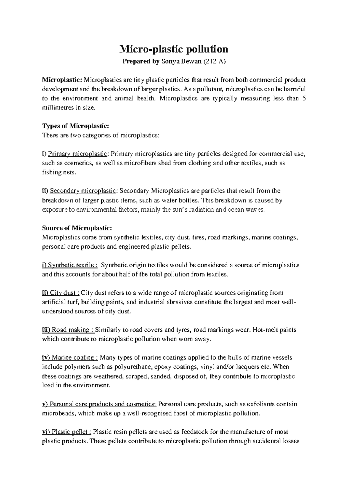 Microplastic pollution - Micro-plastic pollution Prepared by Sonya ...