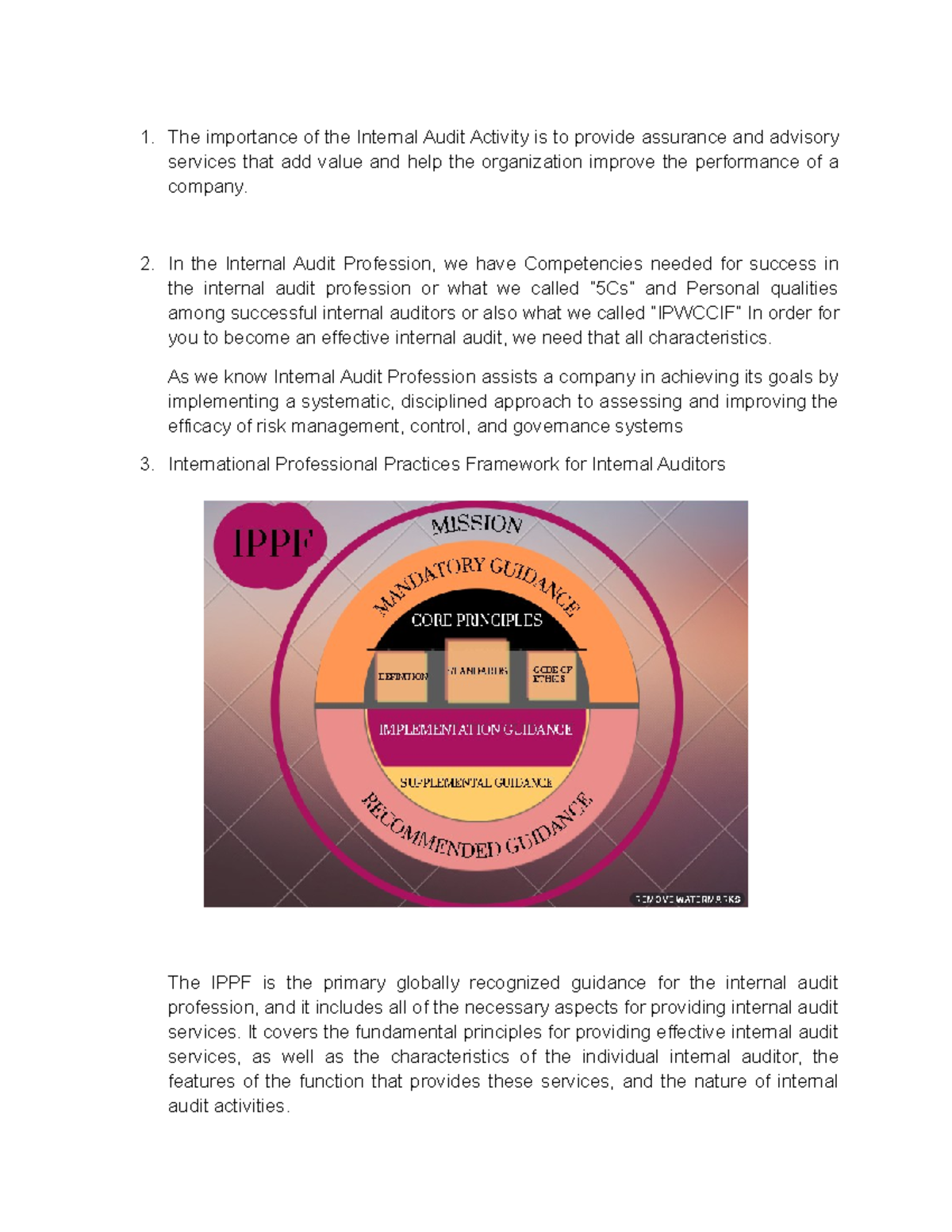 Assignment 1A The Internal Audit and the IPPF - The importance of the ...