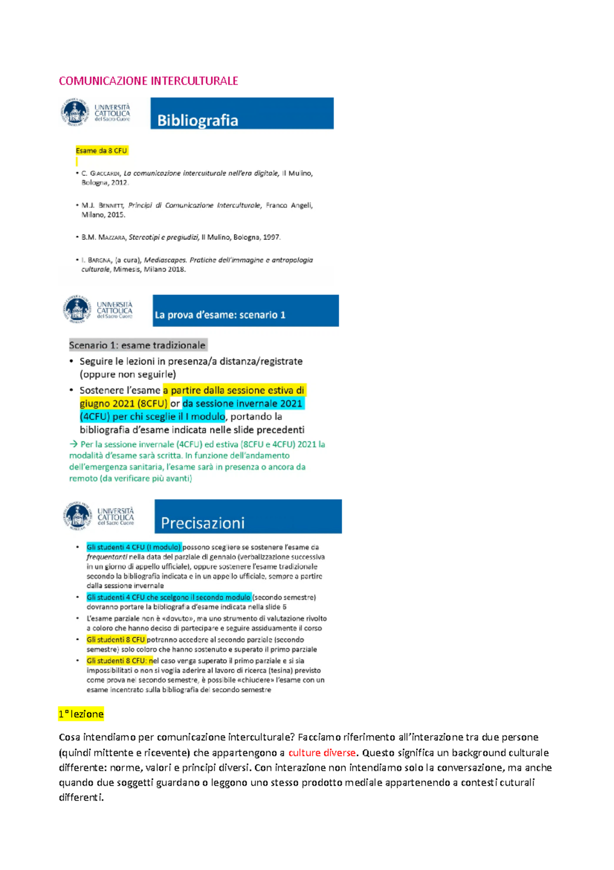 Appunti lezione - COMUNICAZIONE INTERCULTURALE 1° lezione Cosa intendiamo per comunicazione ...