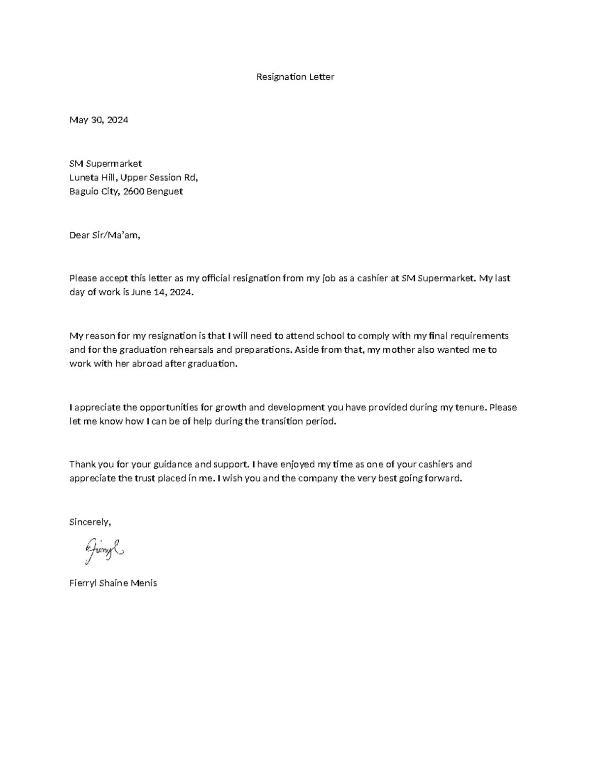 Resignation Letter - ffff - Resignation Letter May 30, 2024 SM ...