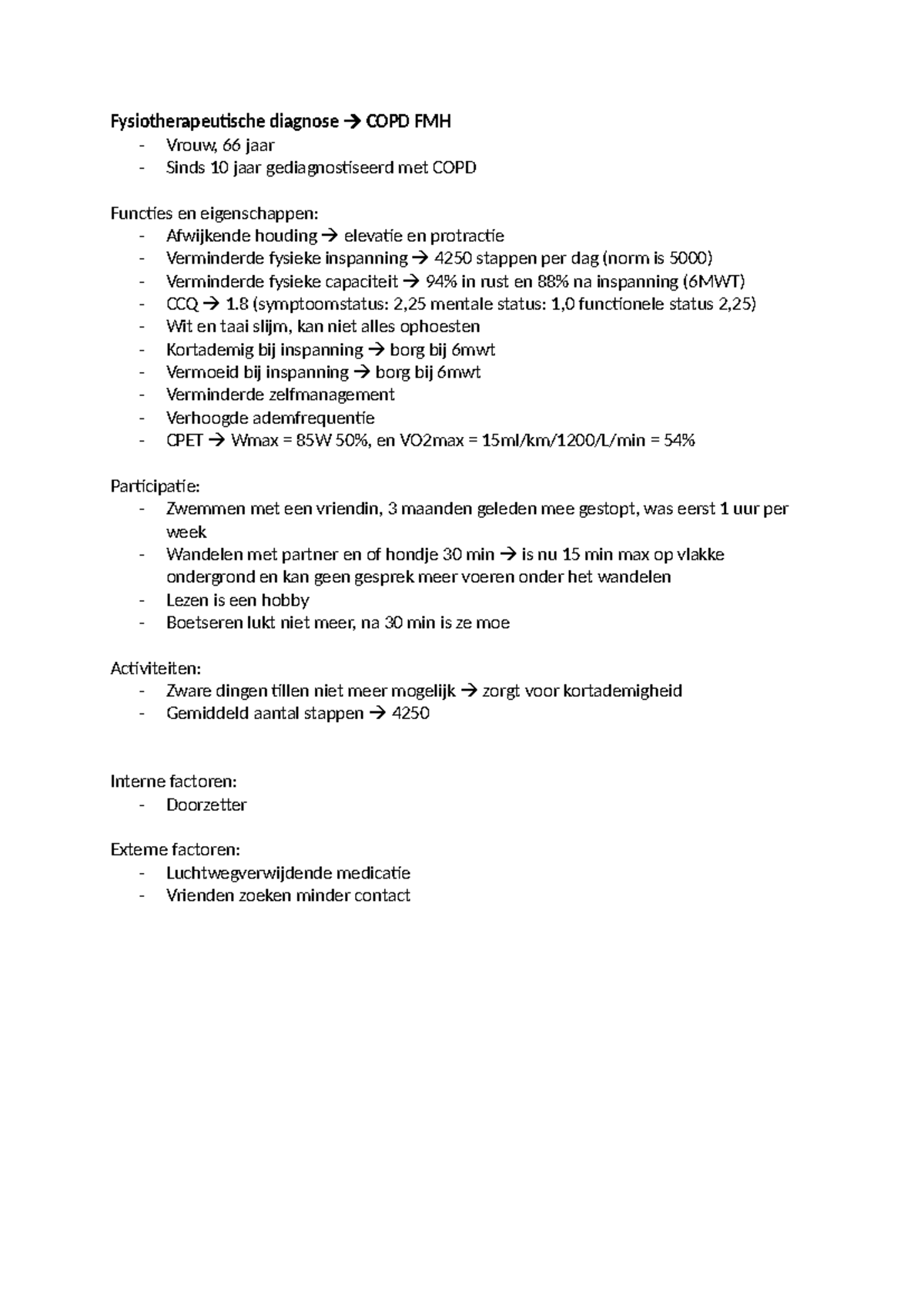 Fysio therapeutische diagnose COPD FMH - Studeersnel