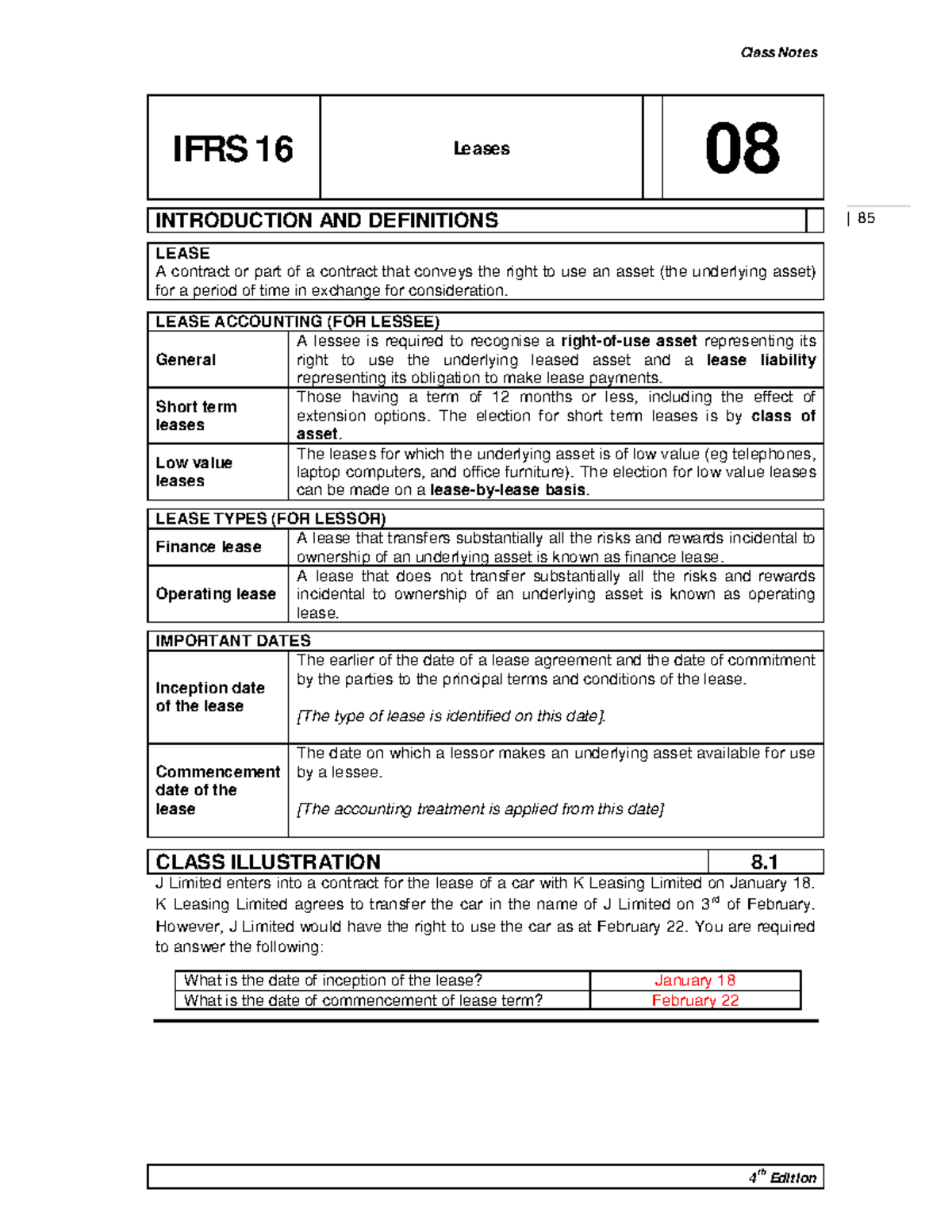 SN-IFRS-16 - Lecture notes 1 - Class Notes 4 thEdition | 85 IFRS 16 ...