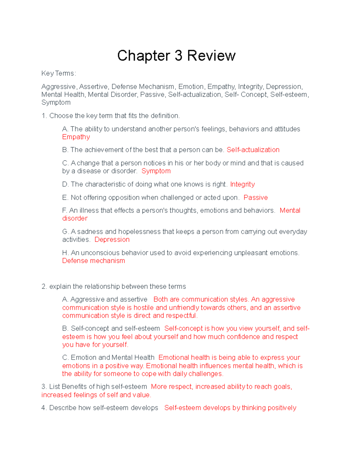 Chapter 3 Review - Chapter 3 Review Key Terms: Aggressive, Assertive ...