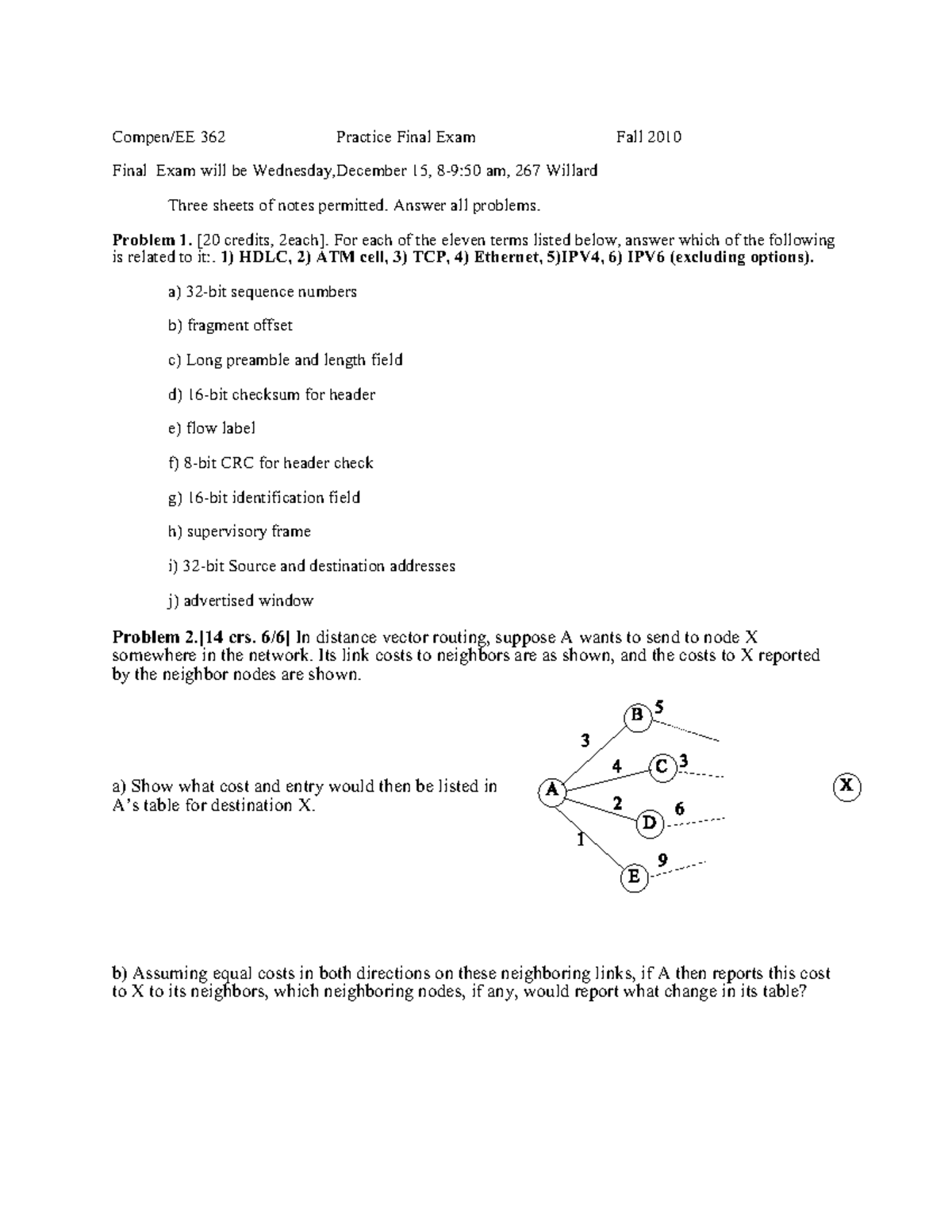 Practice Final Exam - EE 362 Fall Exam 2 - Compen/EE 362 Practice Final ...