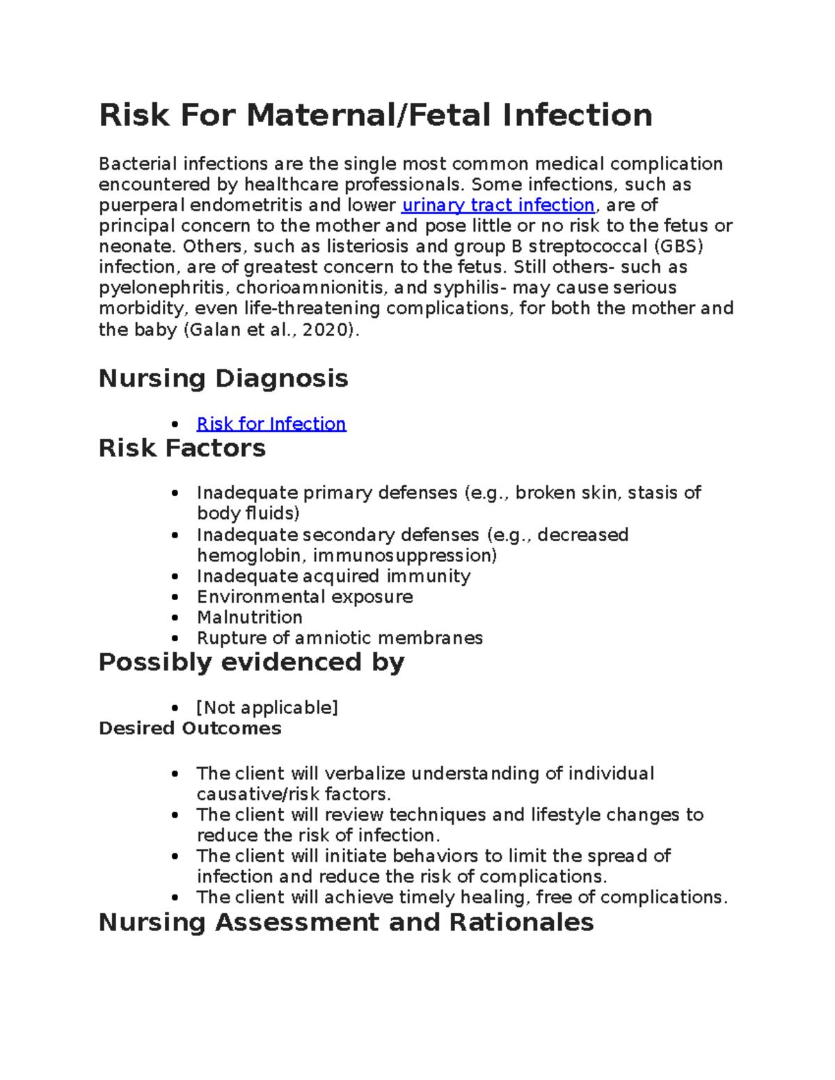 Pediatric-Risk For Maternal - Risk For Maternal/Fetal Infection ...