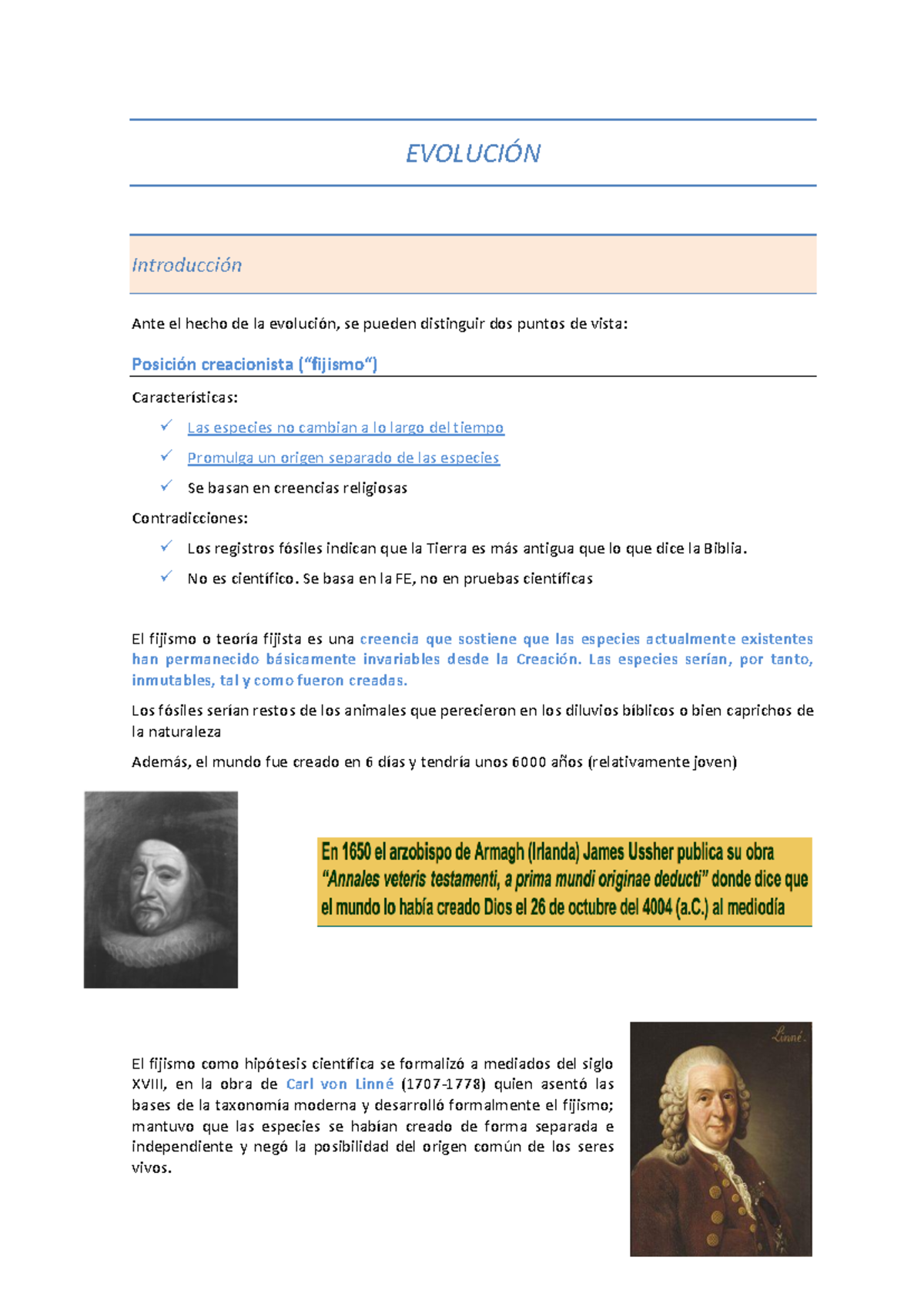 apuntes biologia evolucion - EVOLUCIÓN Introducción Ante el hecho de la ...