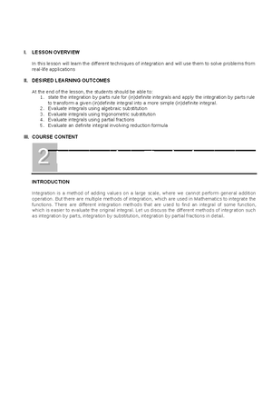 Integral Module Final Part 1 - I. LESSON OVERVIEW In this lesson will ...