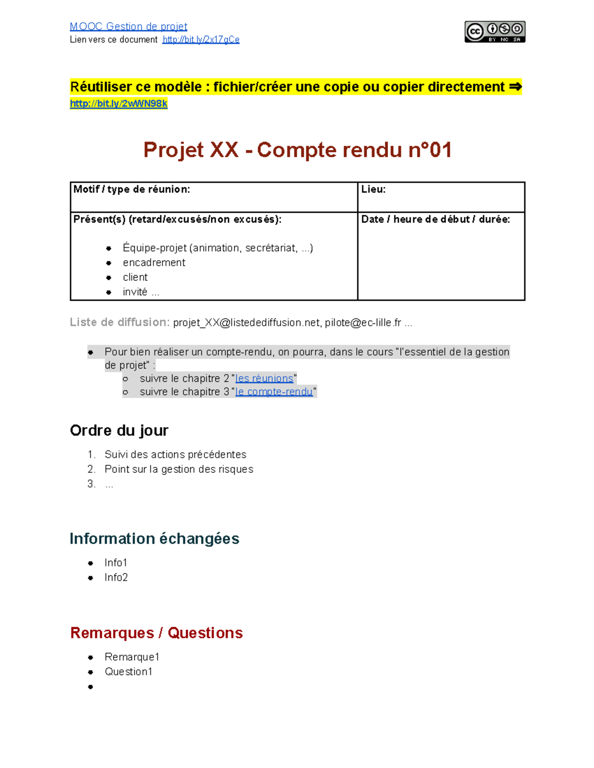Modèle de compte-rendu de réunion [gestiondeprojet.pm] Modèle public - MOOC Gestion de projet ...