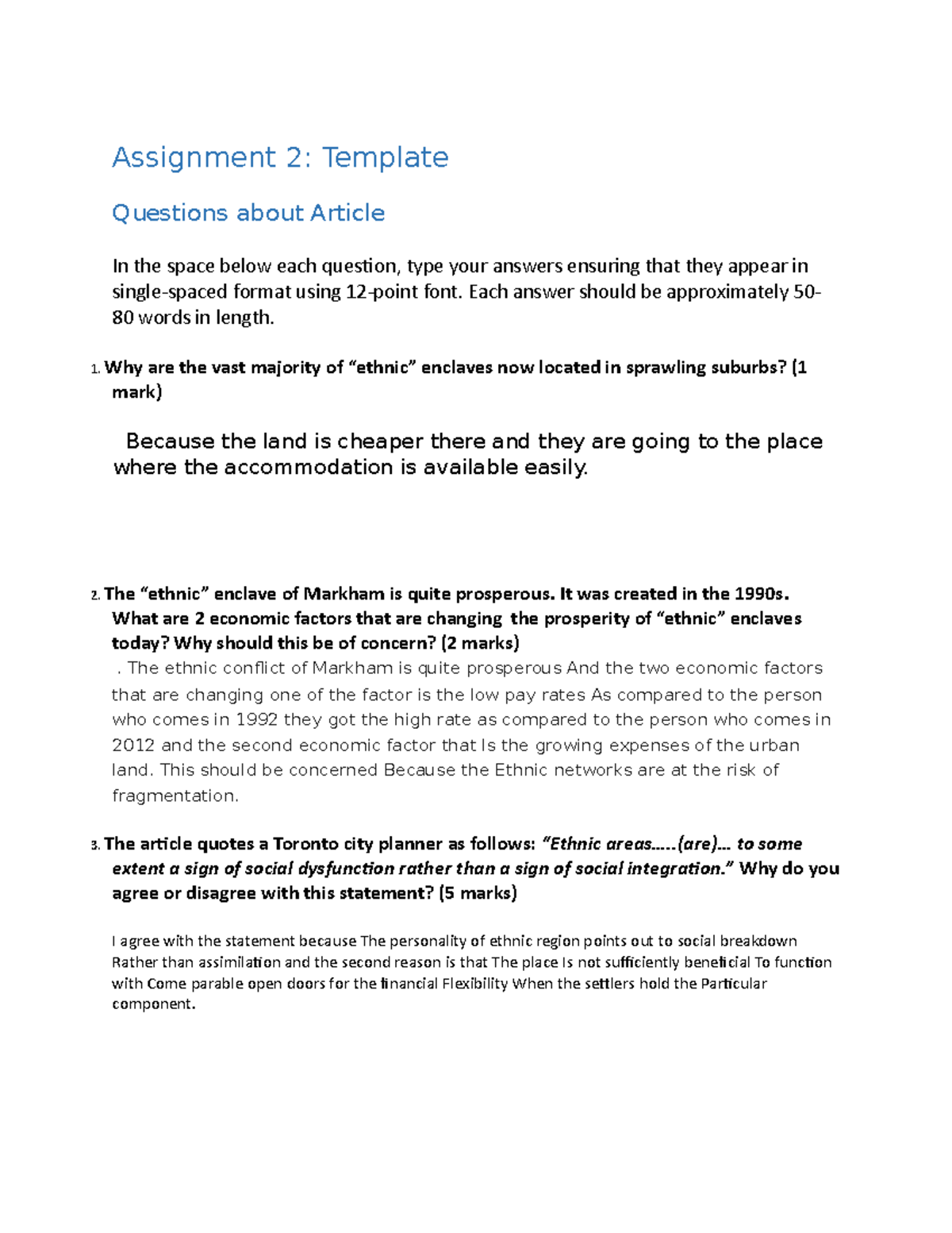 Multiculturalism assignment 2 - Assignment 2: Template Questions about ...