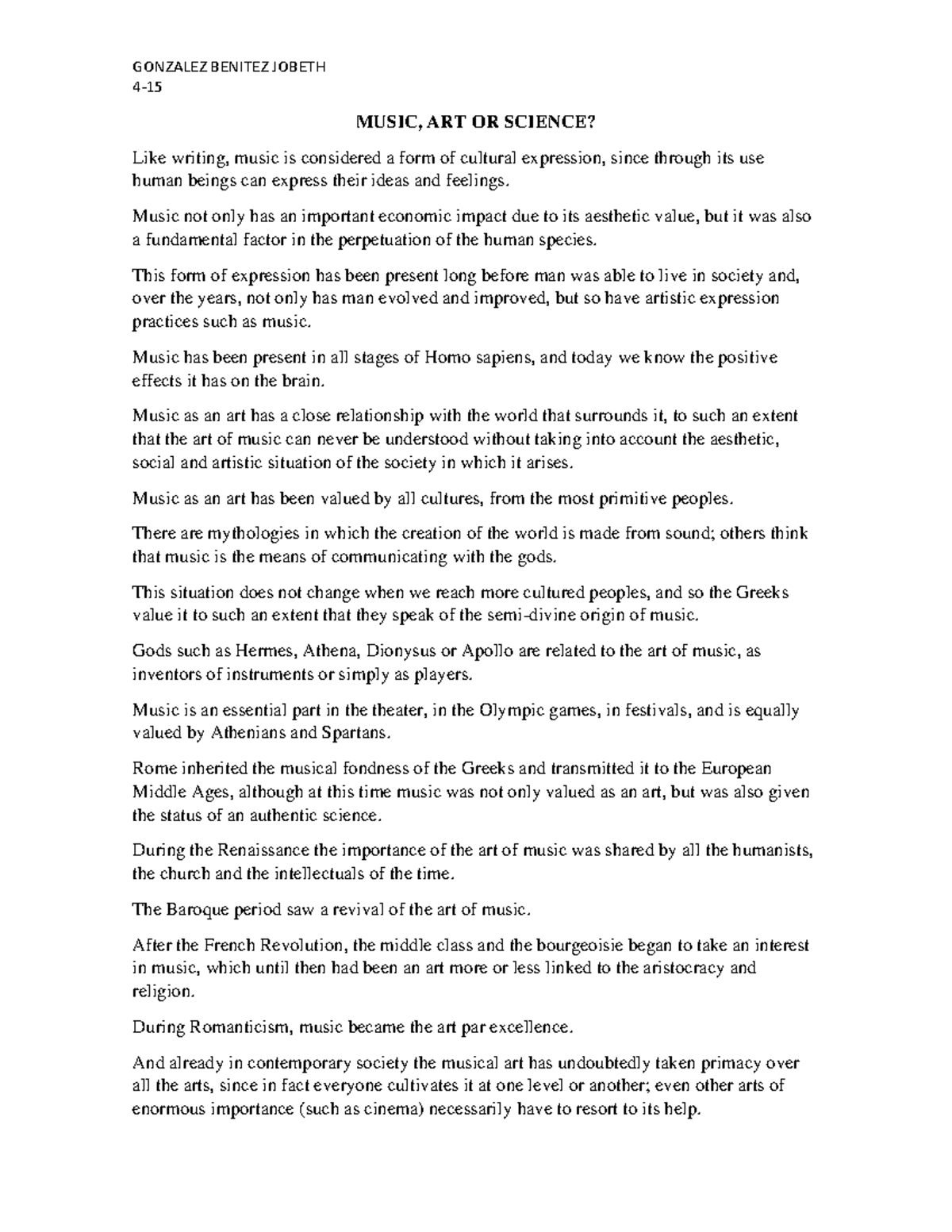 Essay - PEQUEÑO ENSAYO EN INGLÉS SOBRE MÚSICA - GONZALEZ BENITEZ JOBETH ...