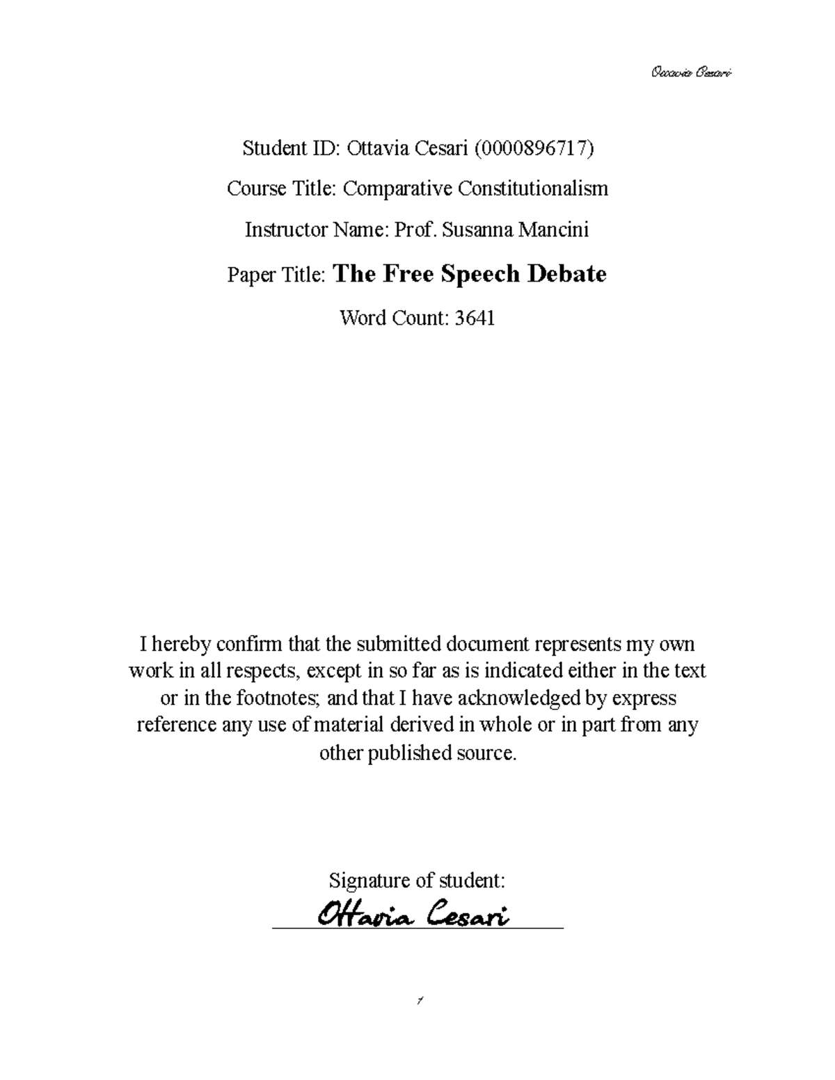 Example of Final Papers for Comparative Constitutionalism - Student ID ...