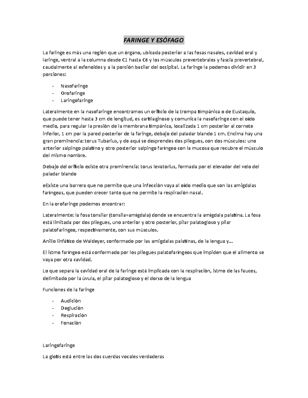 Anatomía faringe, esófago, estómago - FARINGE Y La faringe es una que ...