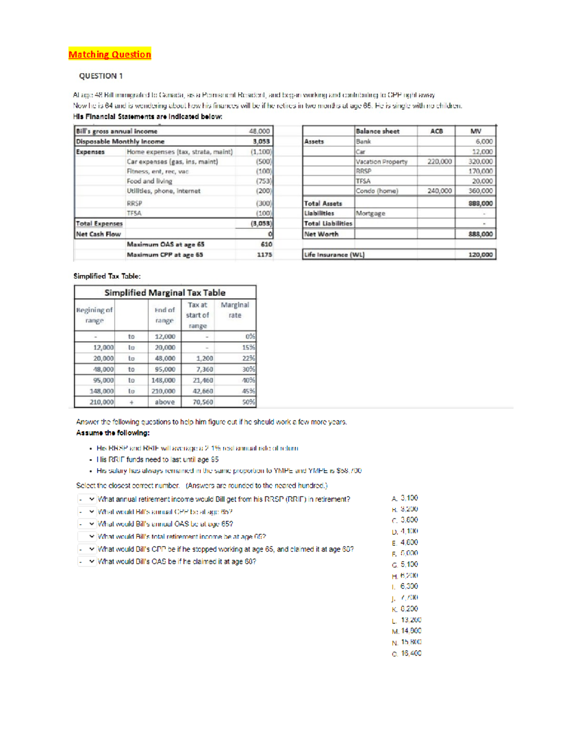 Personal Finance - Note for mid term - Matching Question RRIF income 30 ...