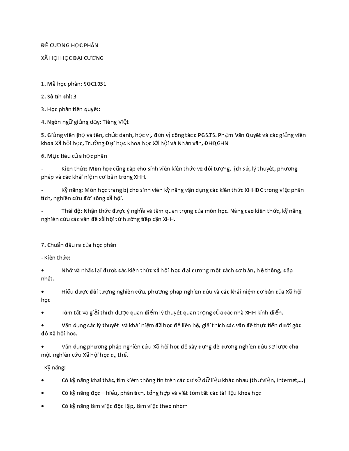 đề cương học phần XHH của Khoa - ĐỀỀ C NG H C PHẦỀNƯƠ Ọ XÃ H I H C Đ I C NGỘ Ọ Ạ ƯƠ Mã h c phầần ...