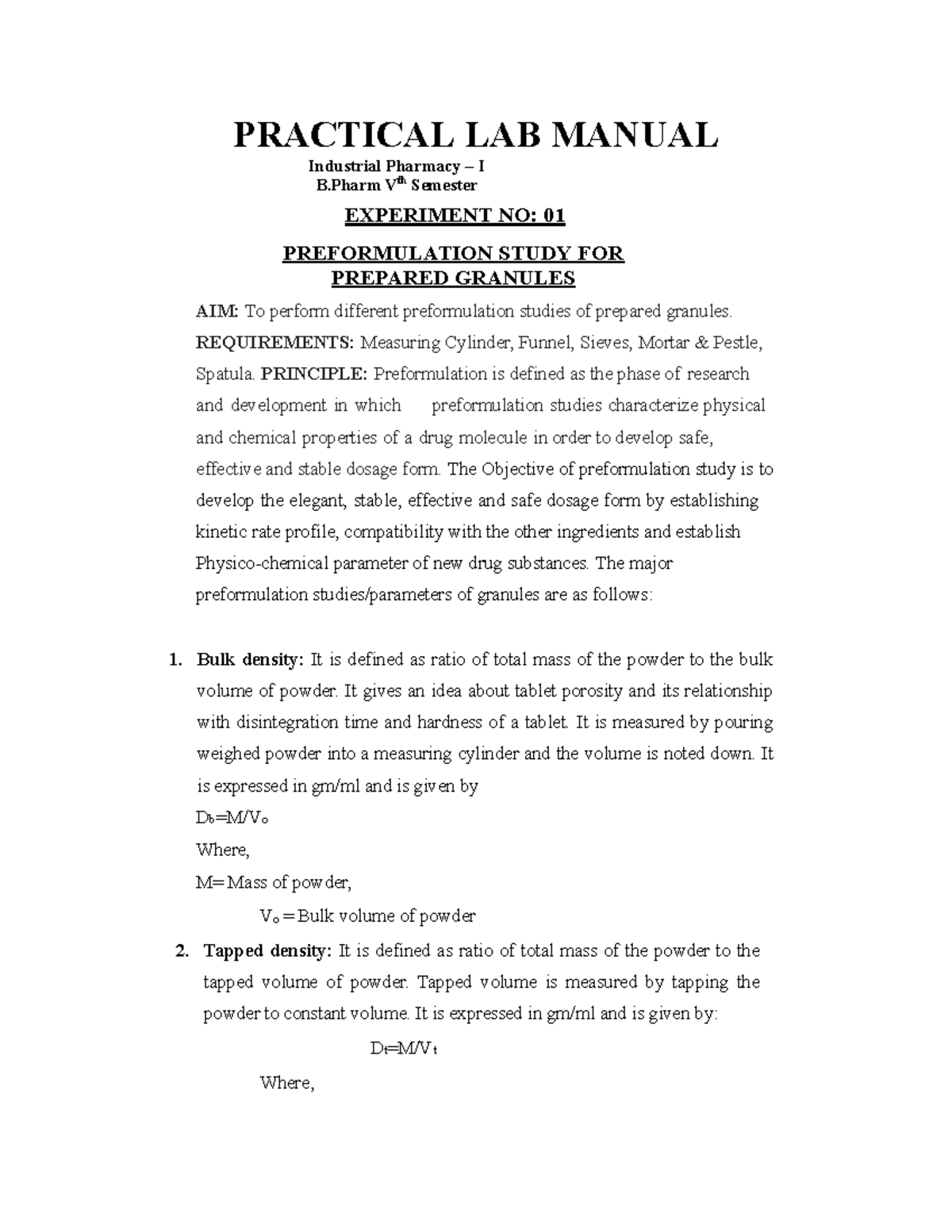 Industrial Pharmacy I practical manual - PRACTICAL LAB MANUAL ...