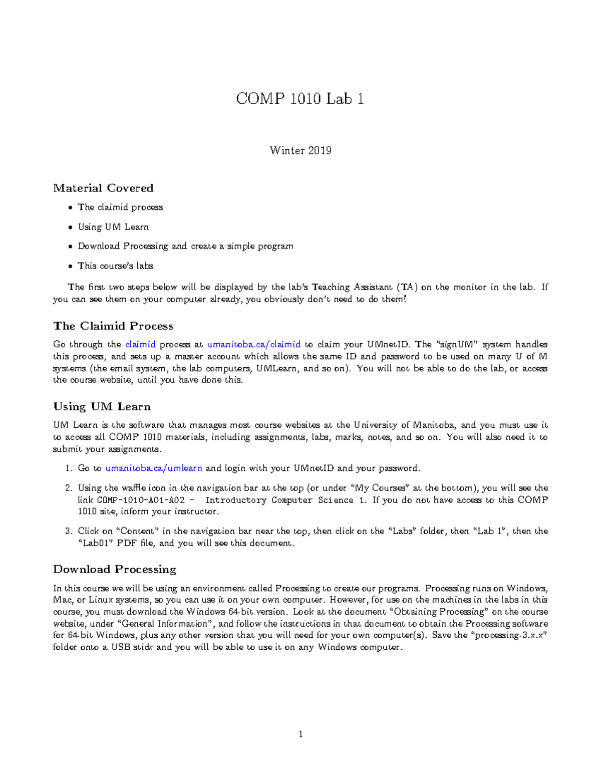 Lab01 - test file - COMP 1010 Lab 1 Winter 2019 Material Covered The ...