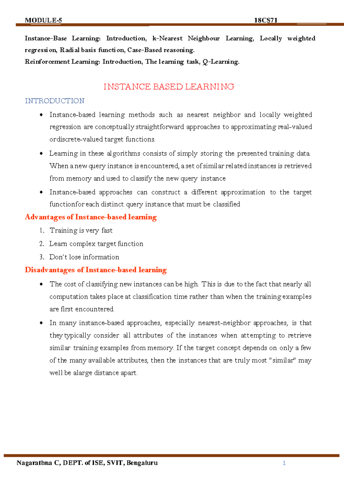 Module 5- 18CS71 - ............................. - Instance-Base Learning: Introduction, k ...