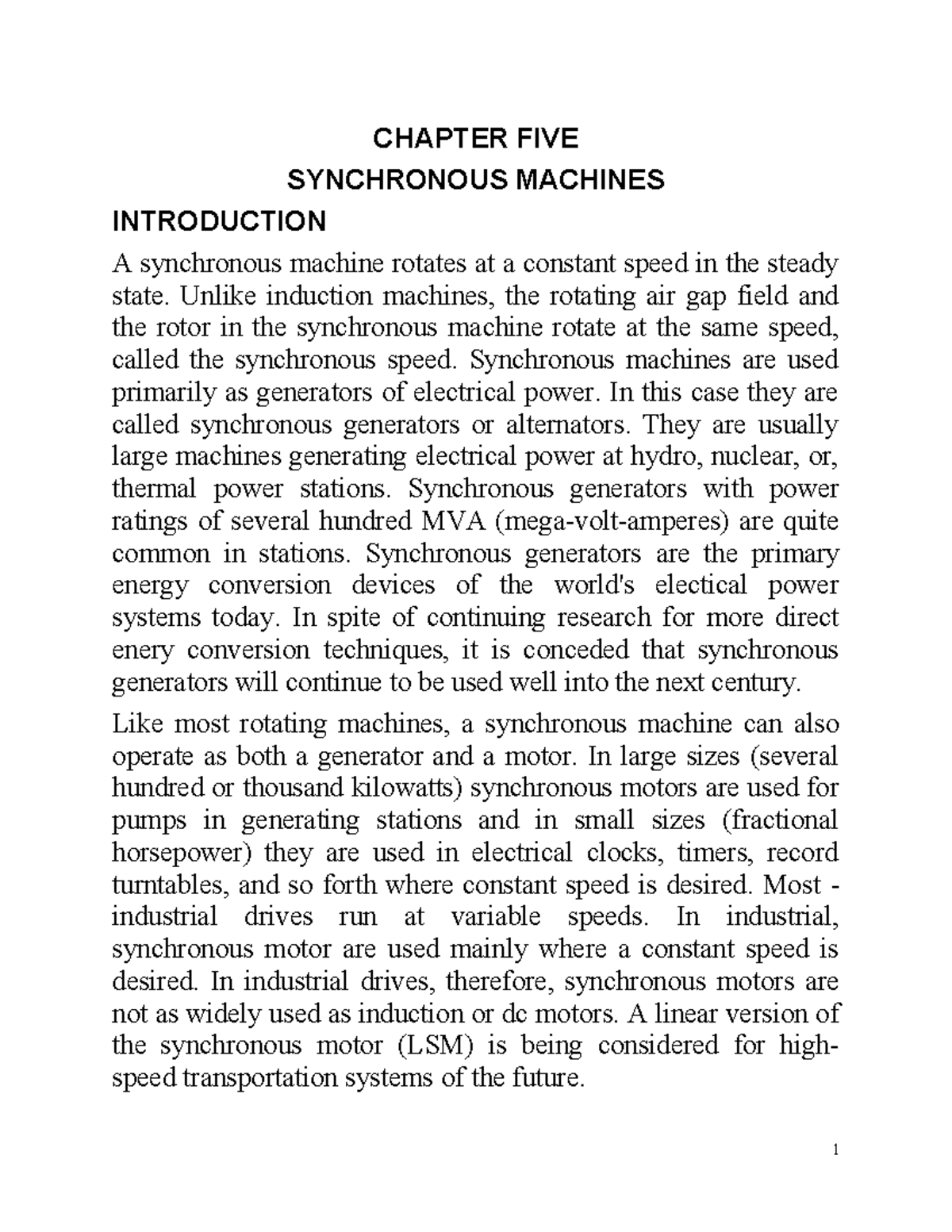 Chapter FIVE - CHAPTER FIVE SYNCHRONOUS MACHINES INTRODUCTION A ...