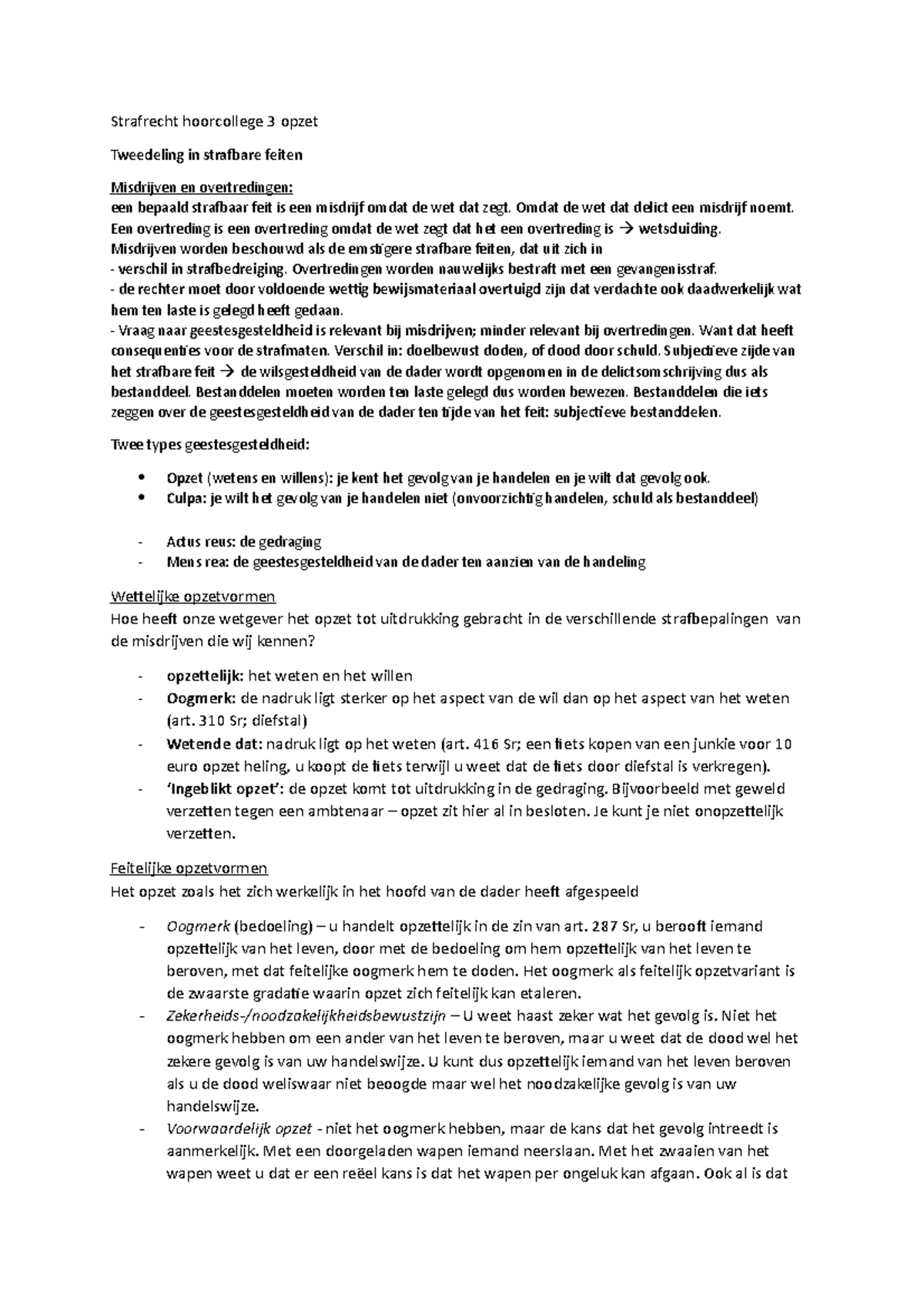 Strafrecht hoorcollege 3 opzet - Strafrecht hoorcollege 3 opzet ...