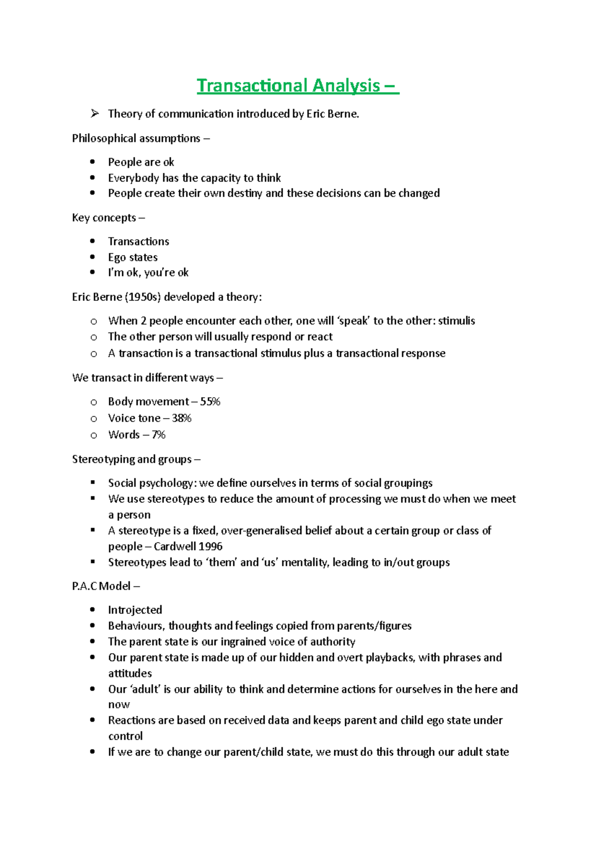 Transactional Analysis - Philosophical assumptions – People are ok ...