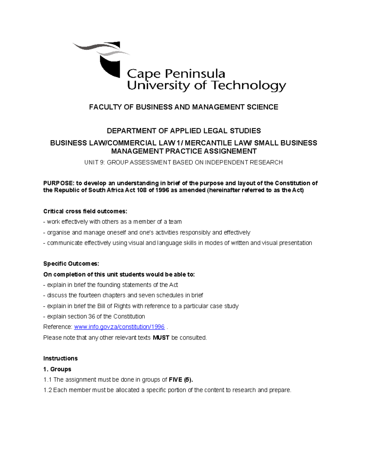 Business Law Assignment 2020 - FACULTY OF BUSINESS AND MANAGEMENT ...