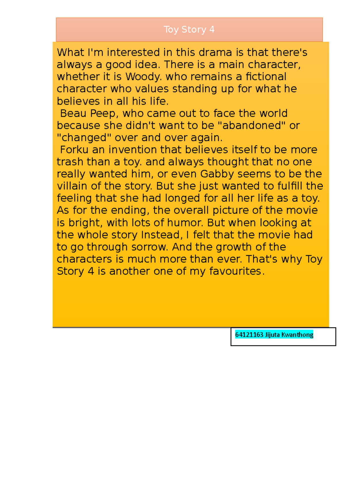 Toy story - Grade: 75 - Structure of English - LSPU - Studocu