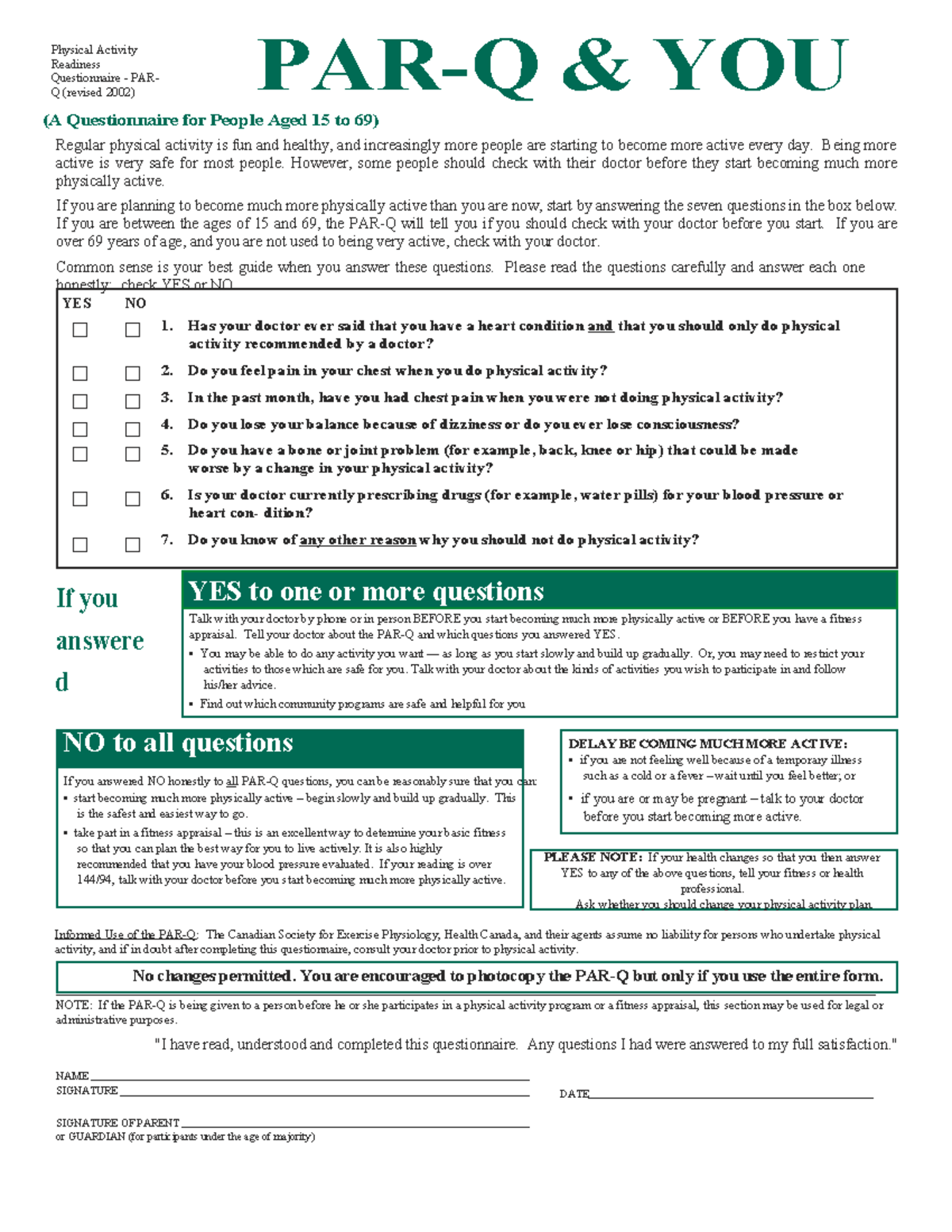 PAR Q AND YOU - Path fit - Physical Activity Readiness Questionnaire ...