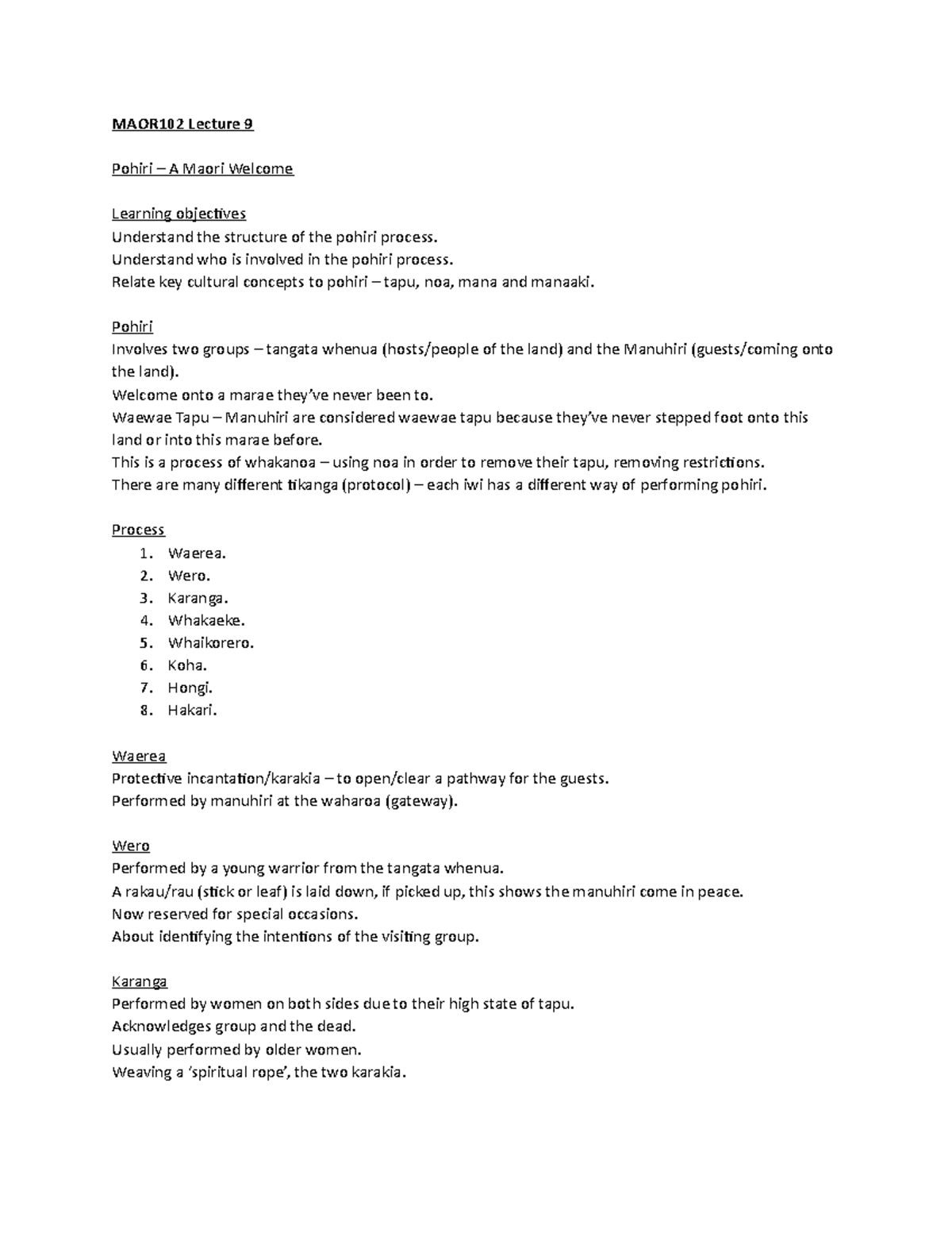 MAOR102 Lecture 9 - Ritual Today Powhiri - MAOR102 Lecture 9 Pohiri – A ...
