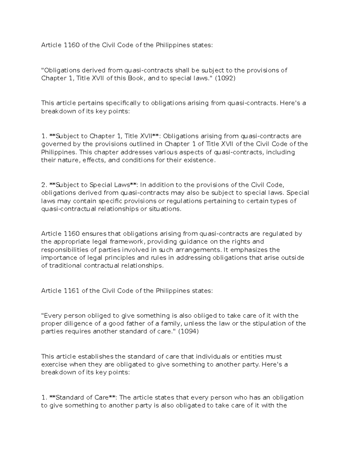 1160 and 1161 - n/a - Article 1160 of the Civil Code of the Philippines ...