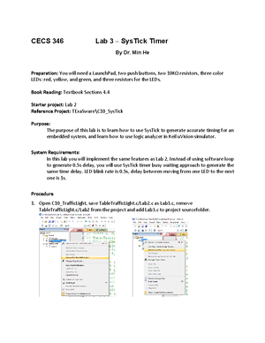 CECS 346 Lab 4 - Sys Tick Timer - CECS 346 - CSULB - Studocu
