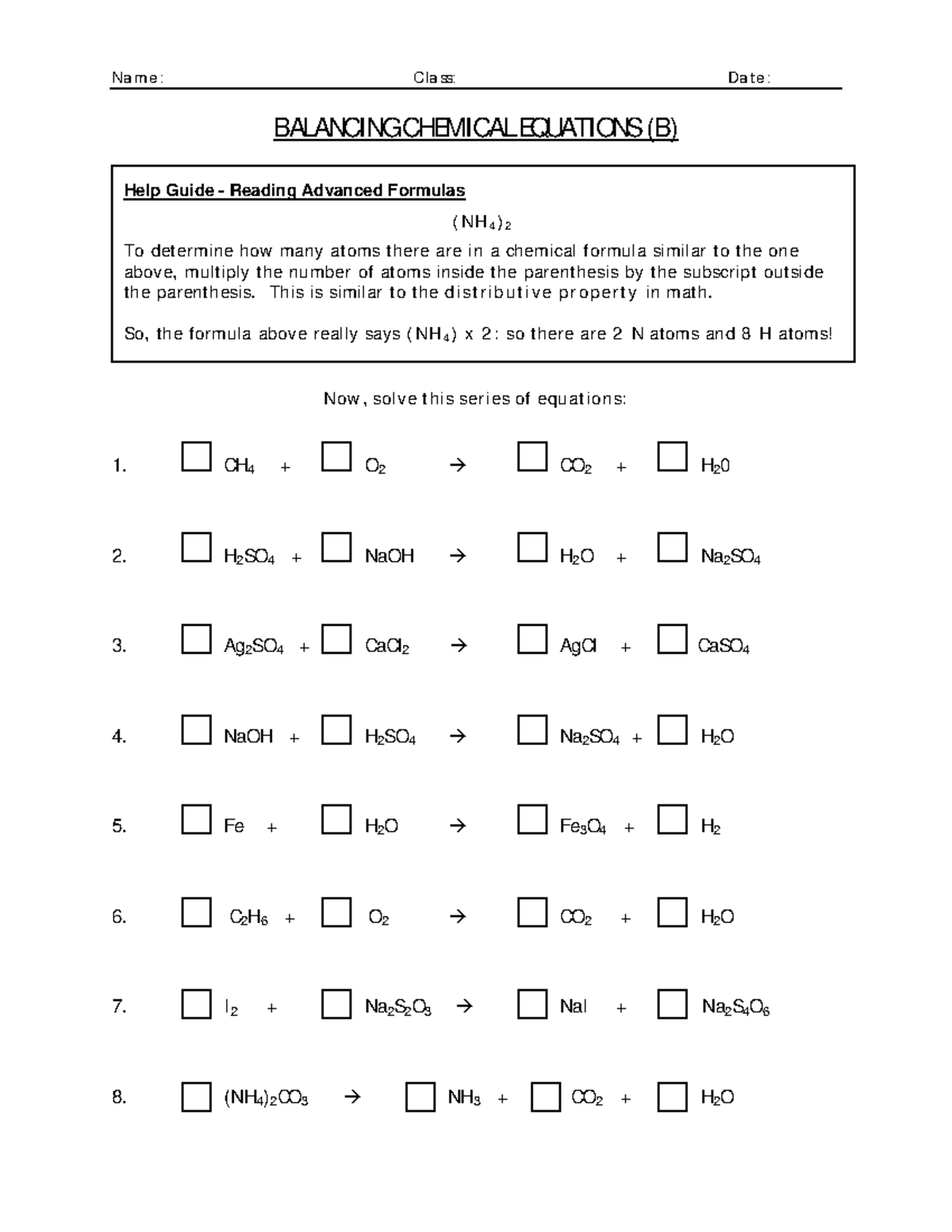 L2A - WS - Balancing Equations (B) - Na m e : Cla ss: Da te ...
