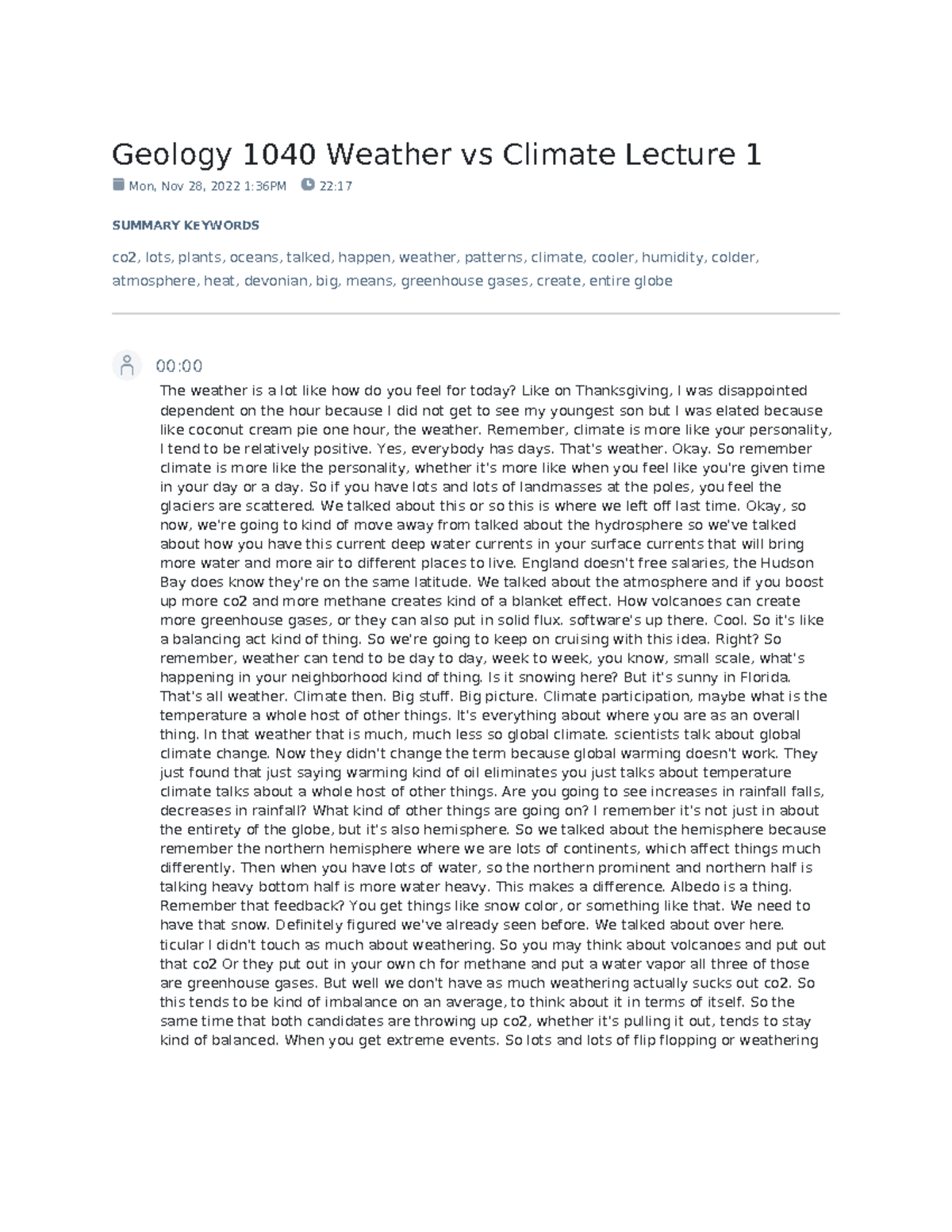 Geology 1040 Weather vs Climate Lecture 1 otter ai - Geology 1040 ...