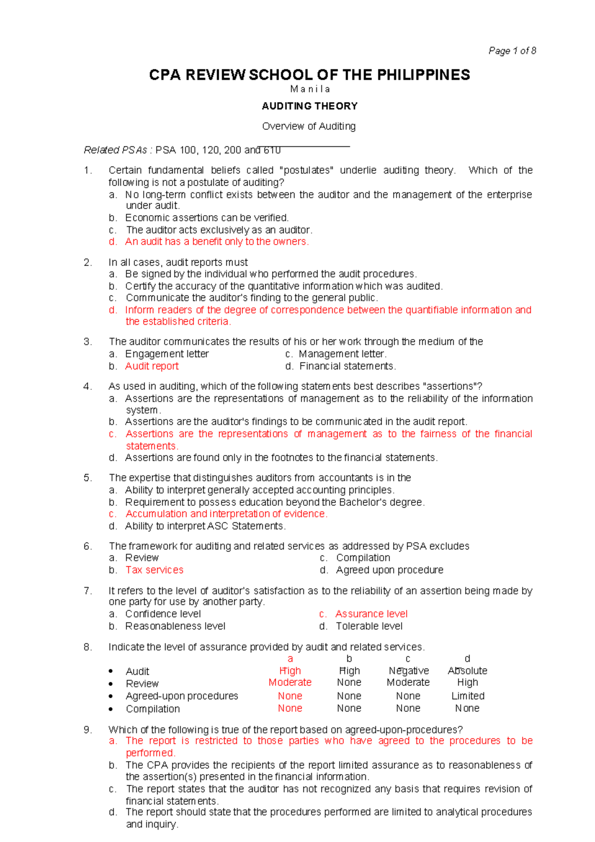 Cpar-auditing-theory-reviewer compress - Page 1 of 8 CPA REVIEW SCHOOL ...