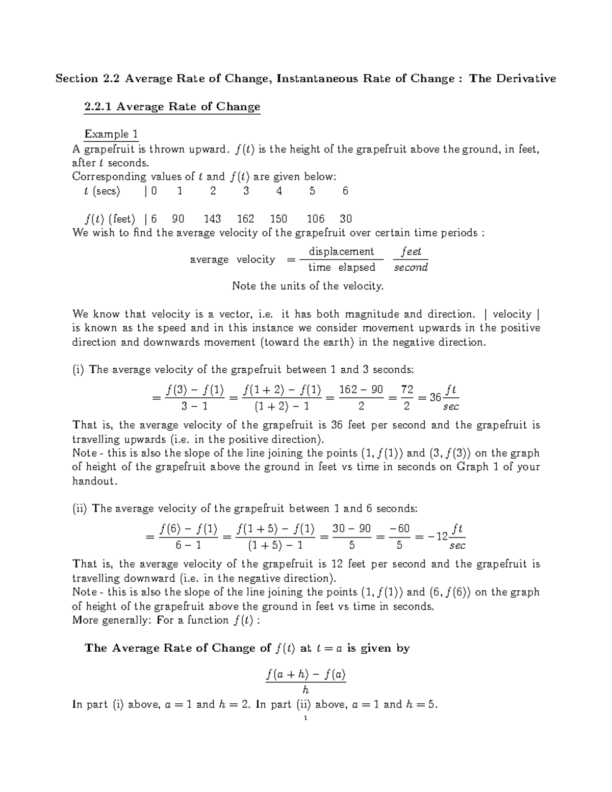 2 - nnwiniwninfin - Section 2 Average Rate of Change, Instantaneous ...