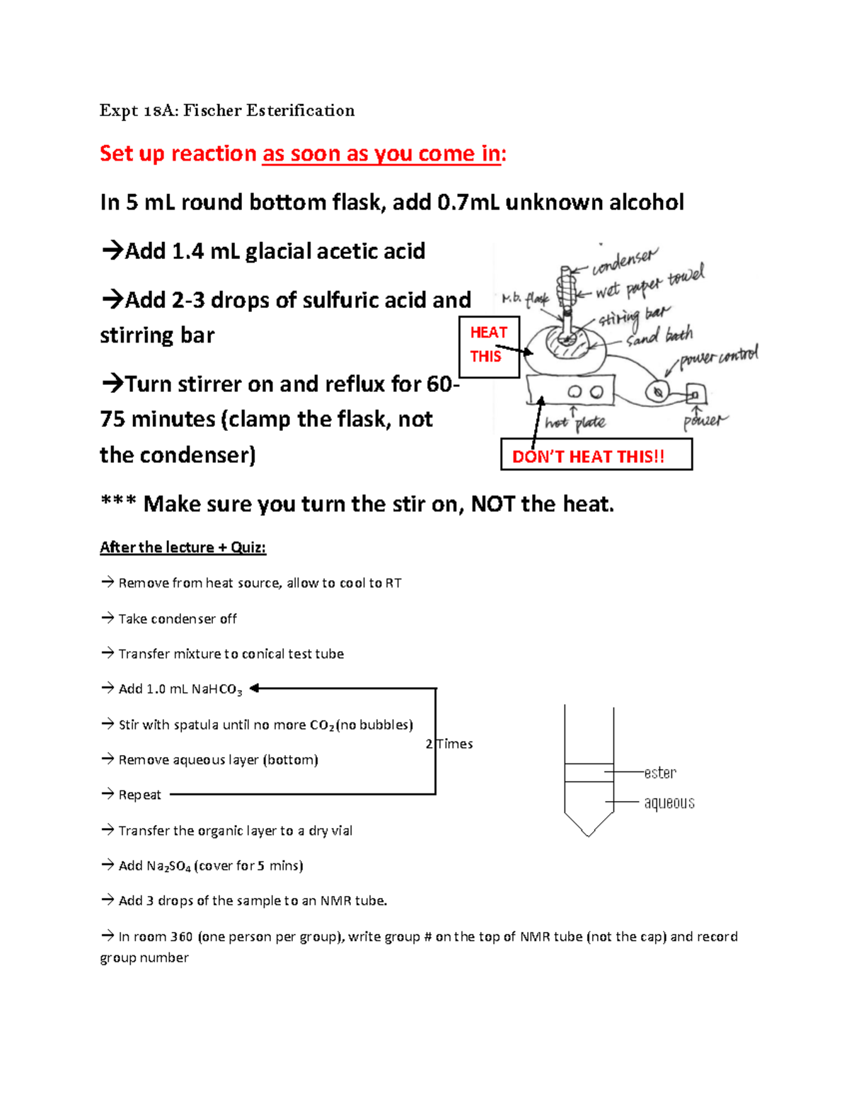 Fischer Esterifcation - Expt 18A: Fischer Esterification Set up ...