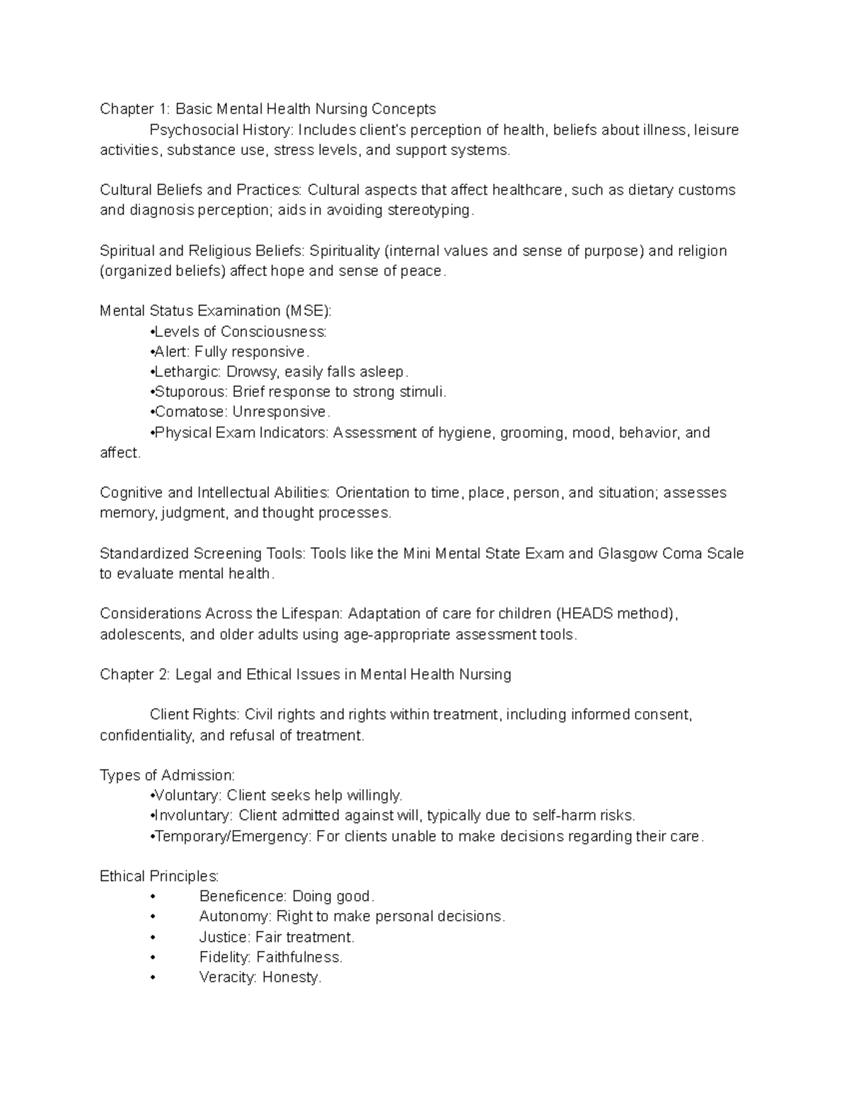 Mental health - notes - Chapter 1: Basic Mental Health Nursing Concepts ...