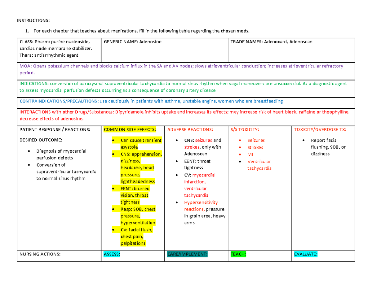 Adenosine - INSTRUCTIONS: For each chapter that teaches about ...