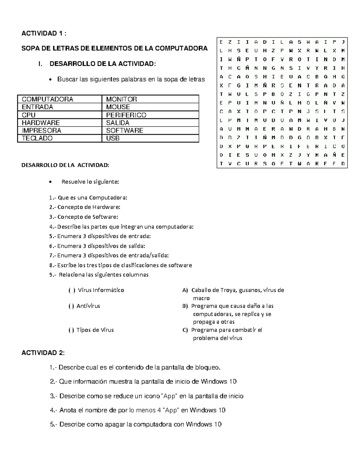 Actividad 1.pdf Informatica - ACTIVIDAD 1 : SOPA DE LETRAS DE ELEMENTOS ...