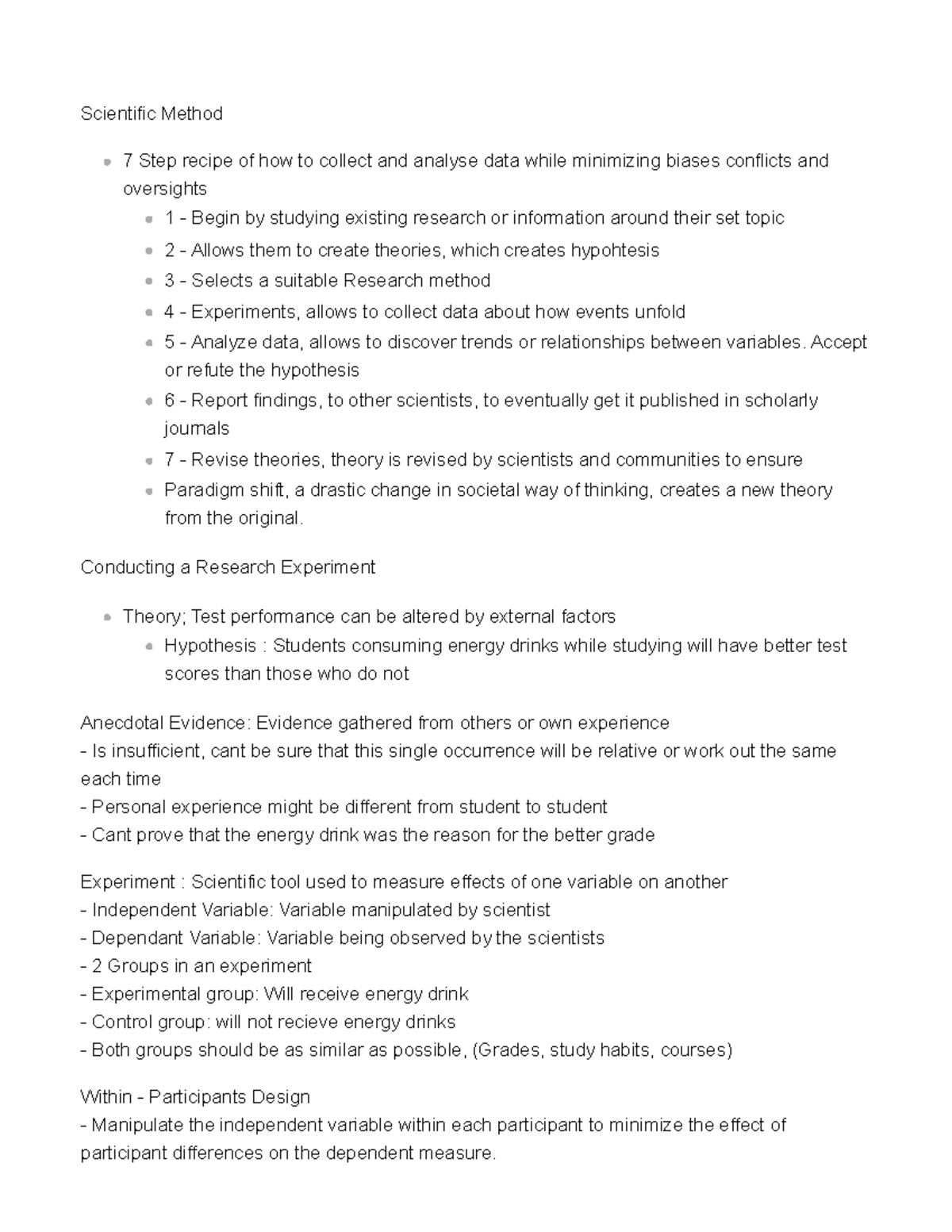 Research Methods 1 - Module Notes - Scientific Method Conducting a ...