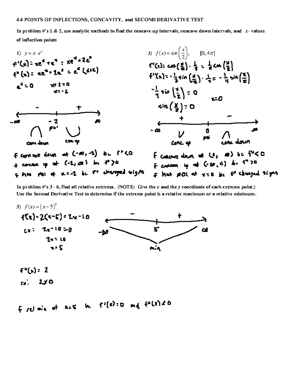 derivatives 4.4 Wkst - 4 POINTS OF INFLECTIONS, CONCAVITY, and SECOND ...
