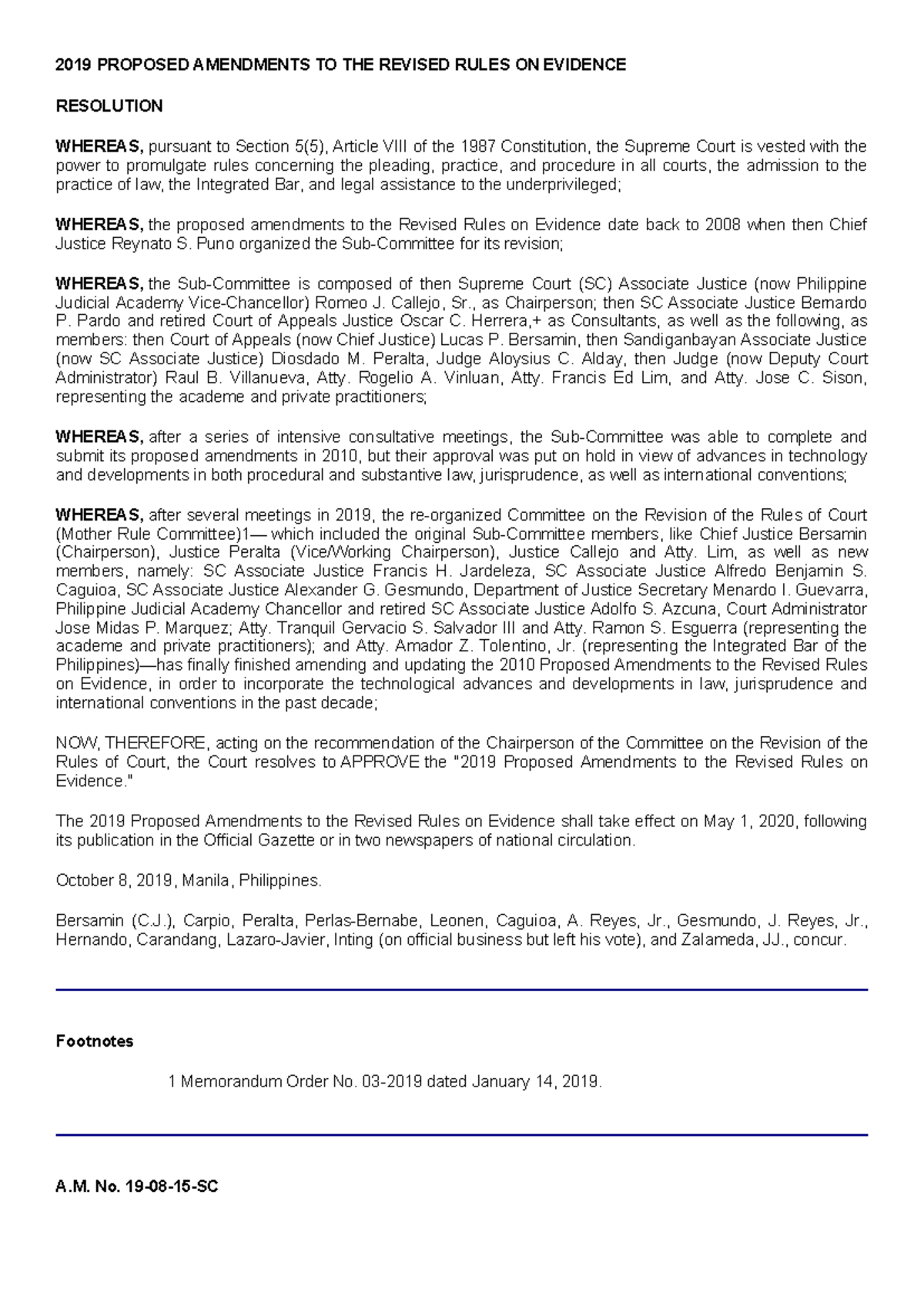 Law-on-evidence - 2019 PROPOSED AMENDMENTS TO THE REVISED RULES ON ...