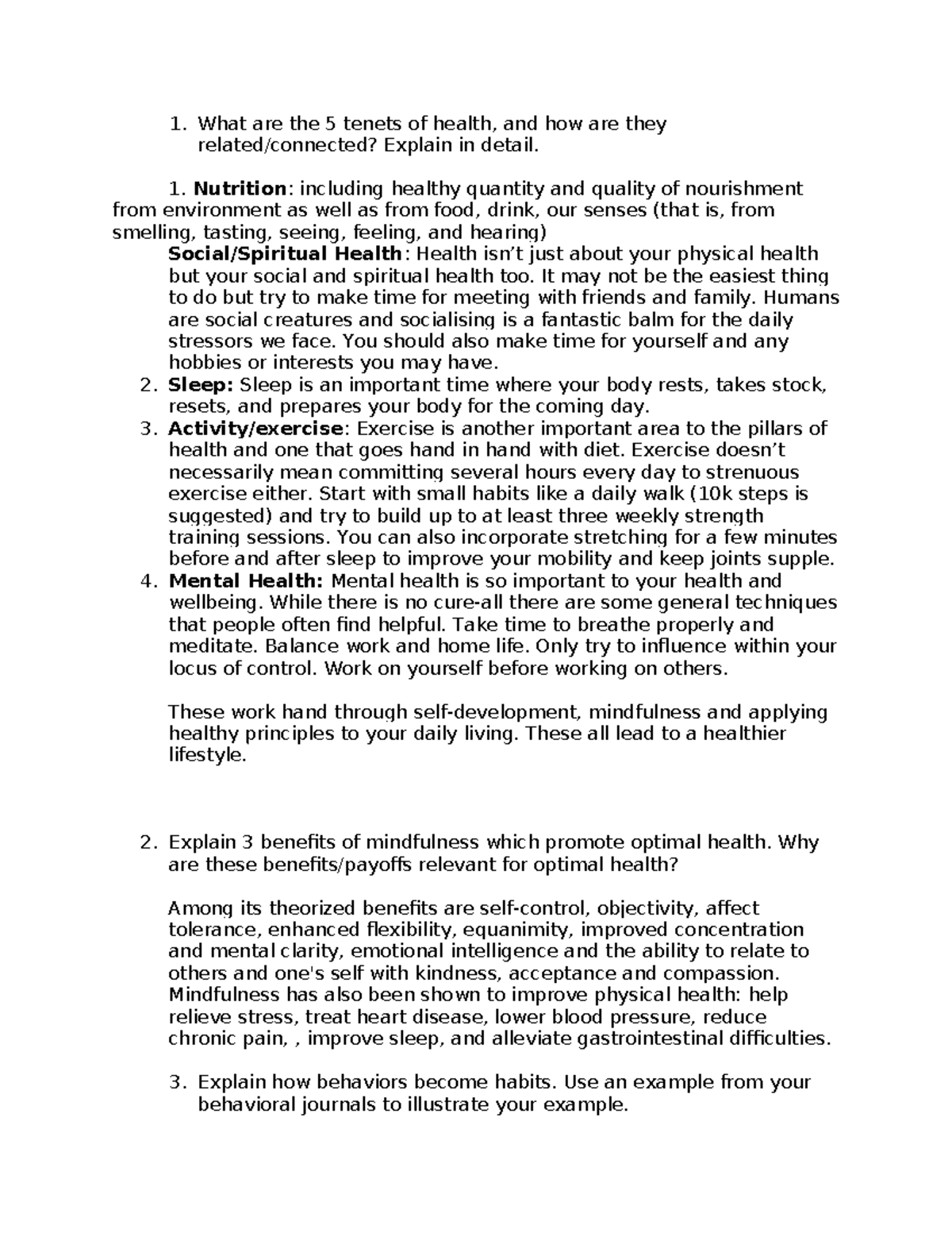 Pubh 301 final - What are the 5 tenets of health, and how are they ...