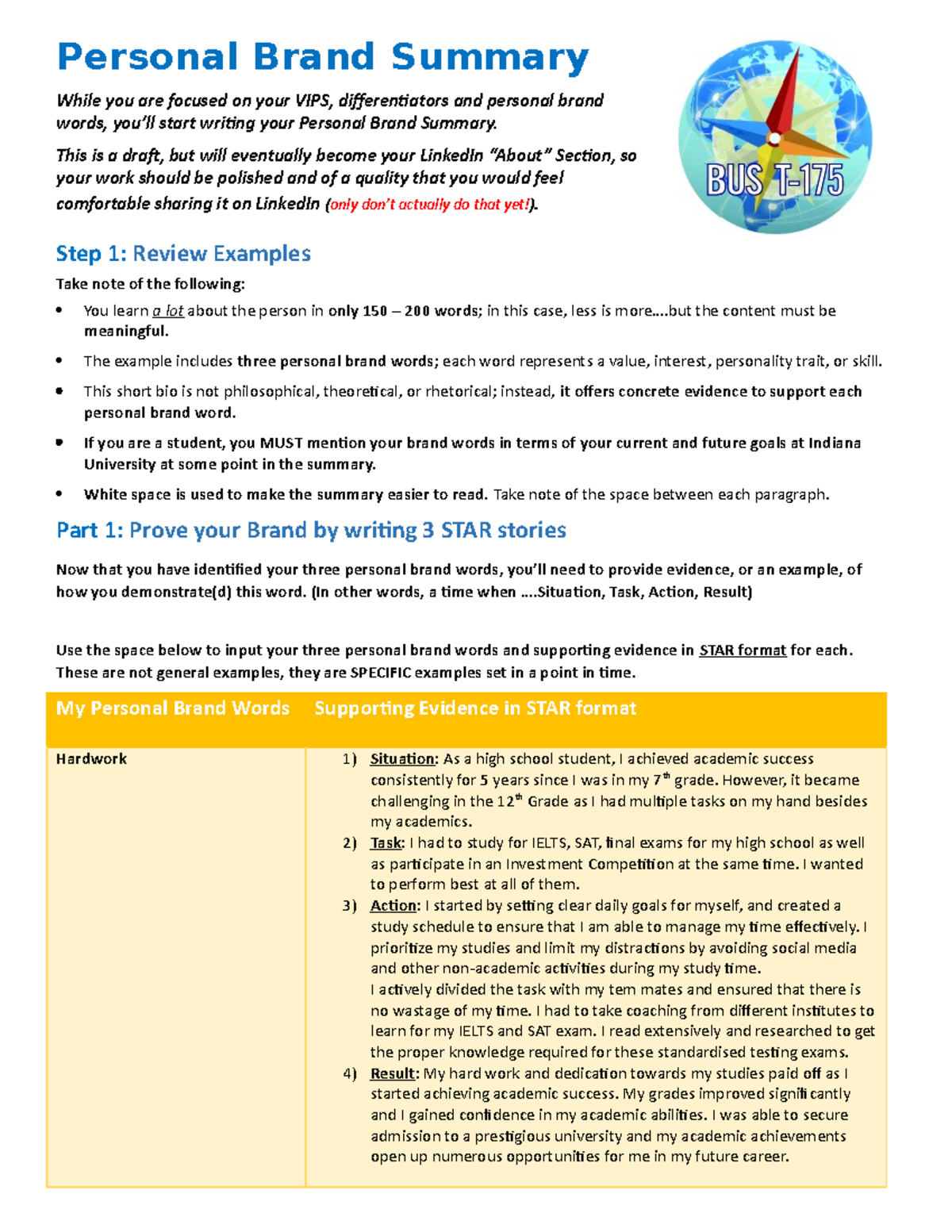 Personal Brand Summary AY 2022 - Personal Brand Summary While you are ...