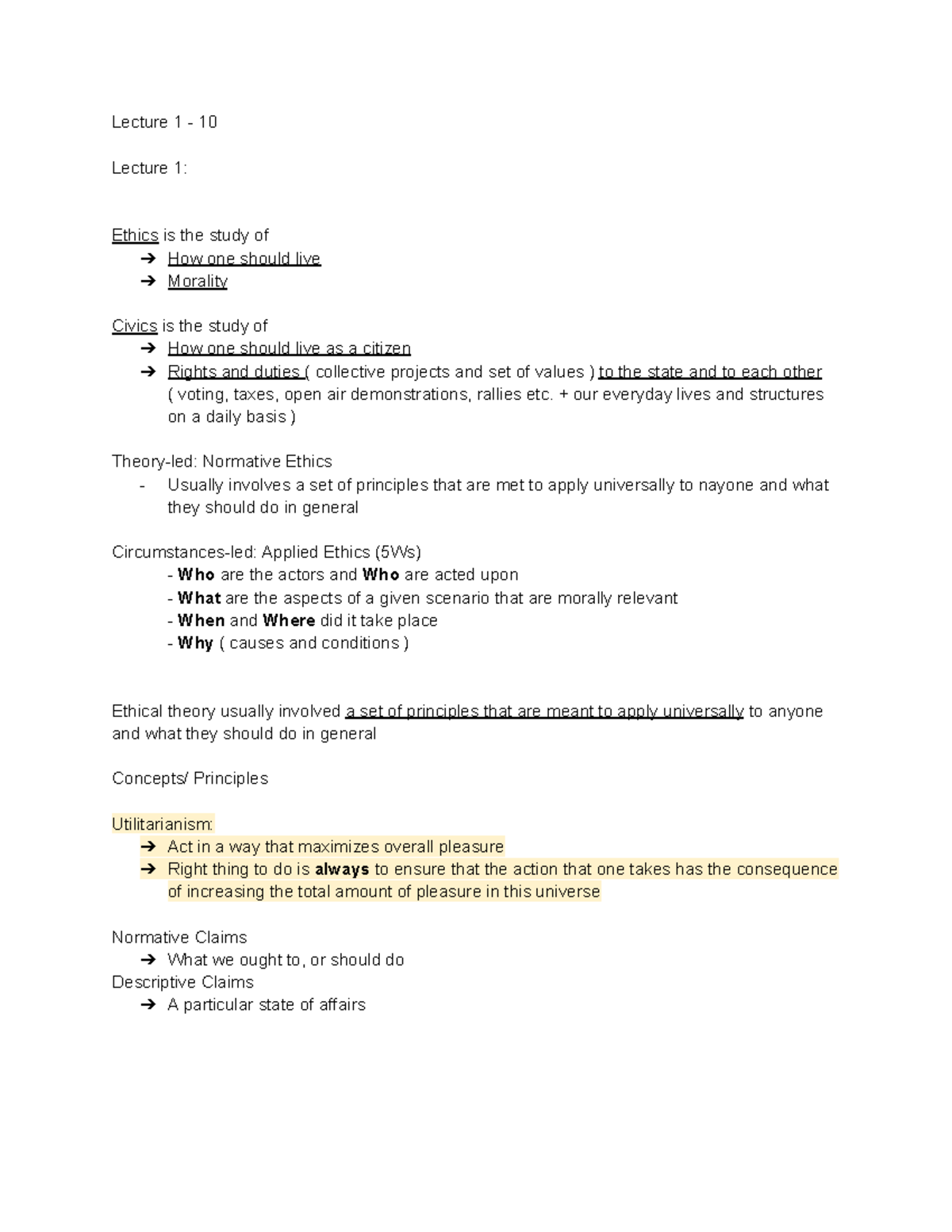 CC3 Cheat Sheet - Lecture 1 - 10 Lecture 1: Ethics is the study of How ...