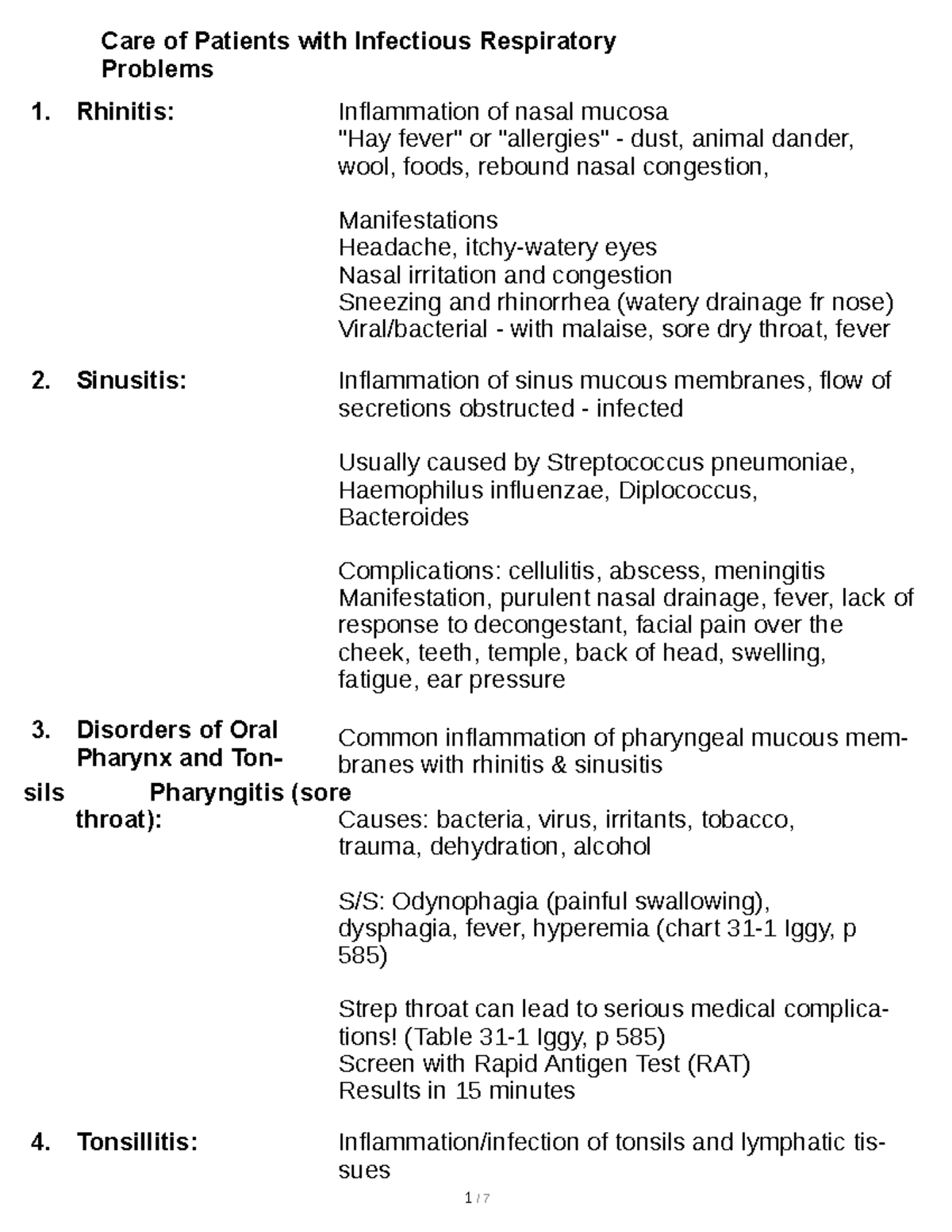 Care of Patients with Infectious Respiratory Problems - Problems ...
