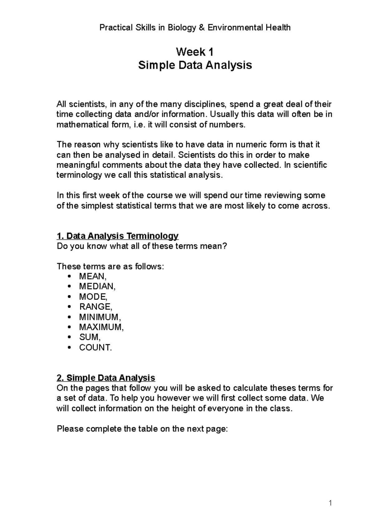 Week1-pracskills 13-classwork - Week 1 Simple Data Analysis All ...