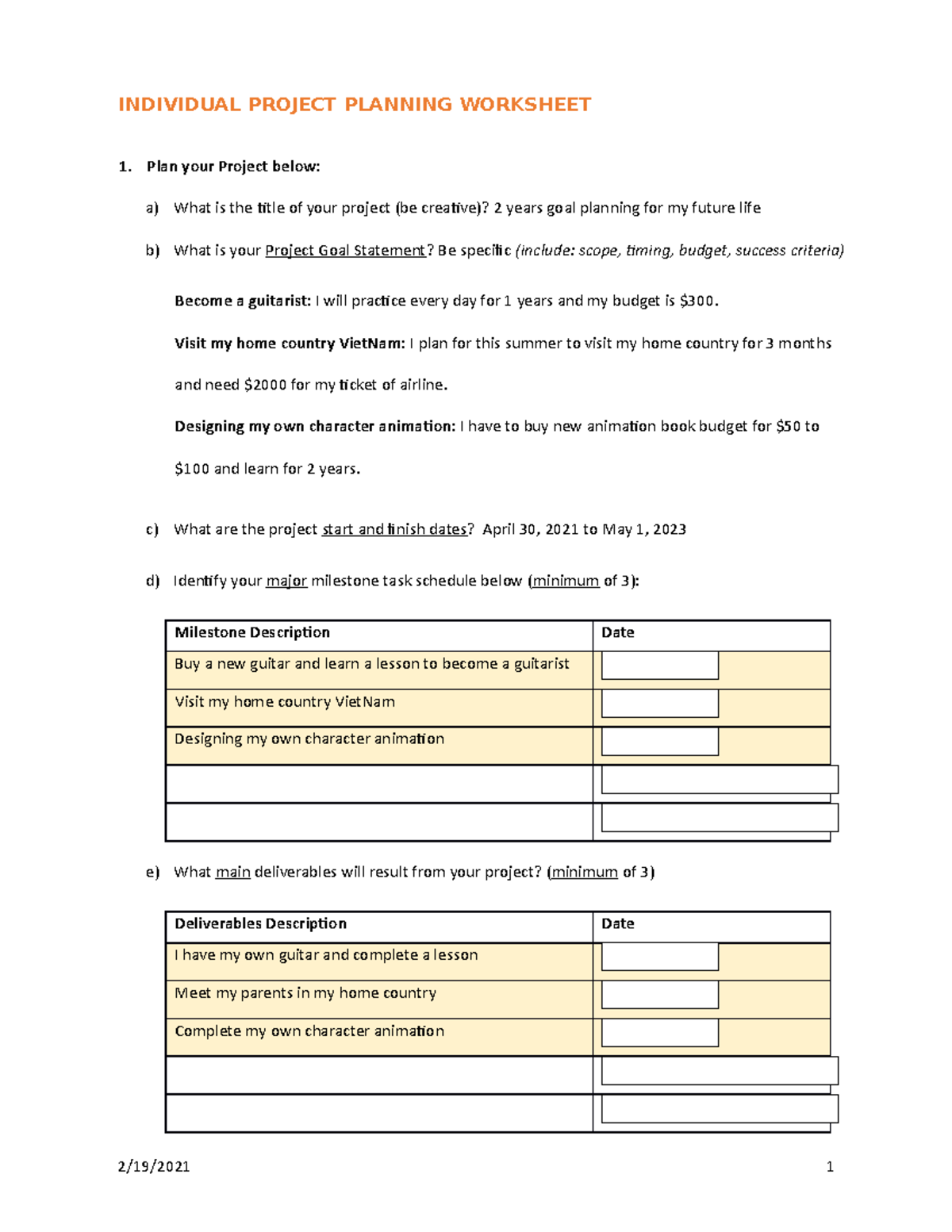 Hue Mach Individual Project Planning Worksheet - INDIVIDUAL PROJECT ...