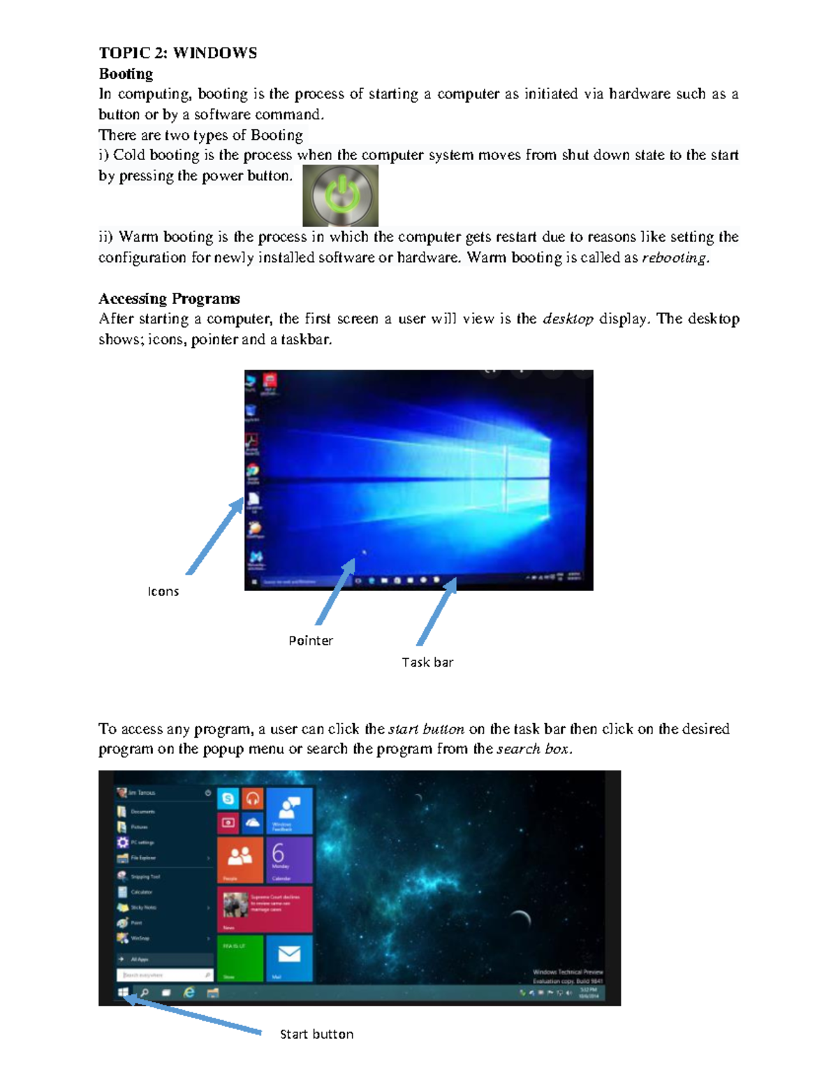3 Windows - Lecture notes - TOPIC 2: WINDOWS Booting In computing ...