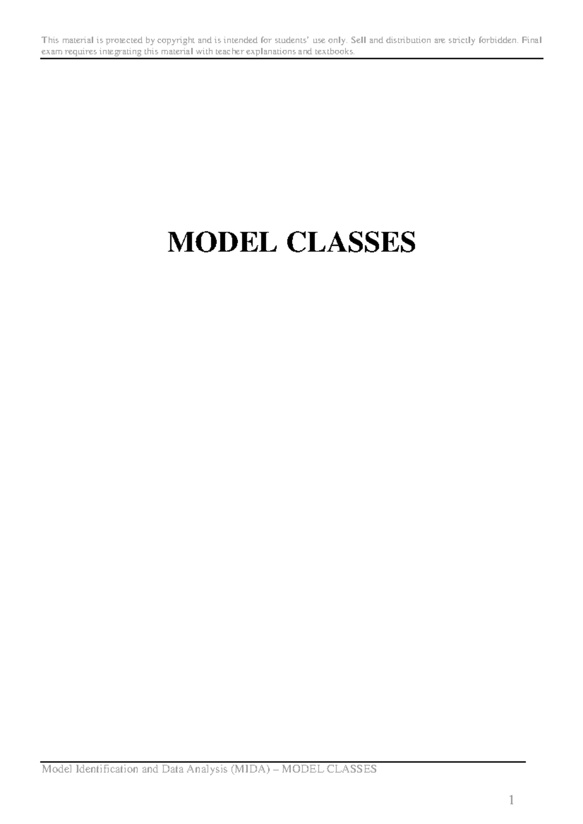 model classes 1.3 - Model Identification and Data Analysis (MIDA ...