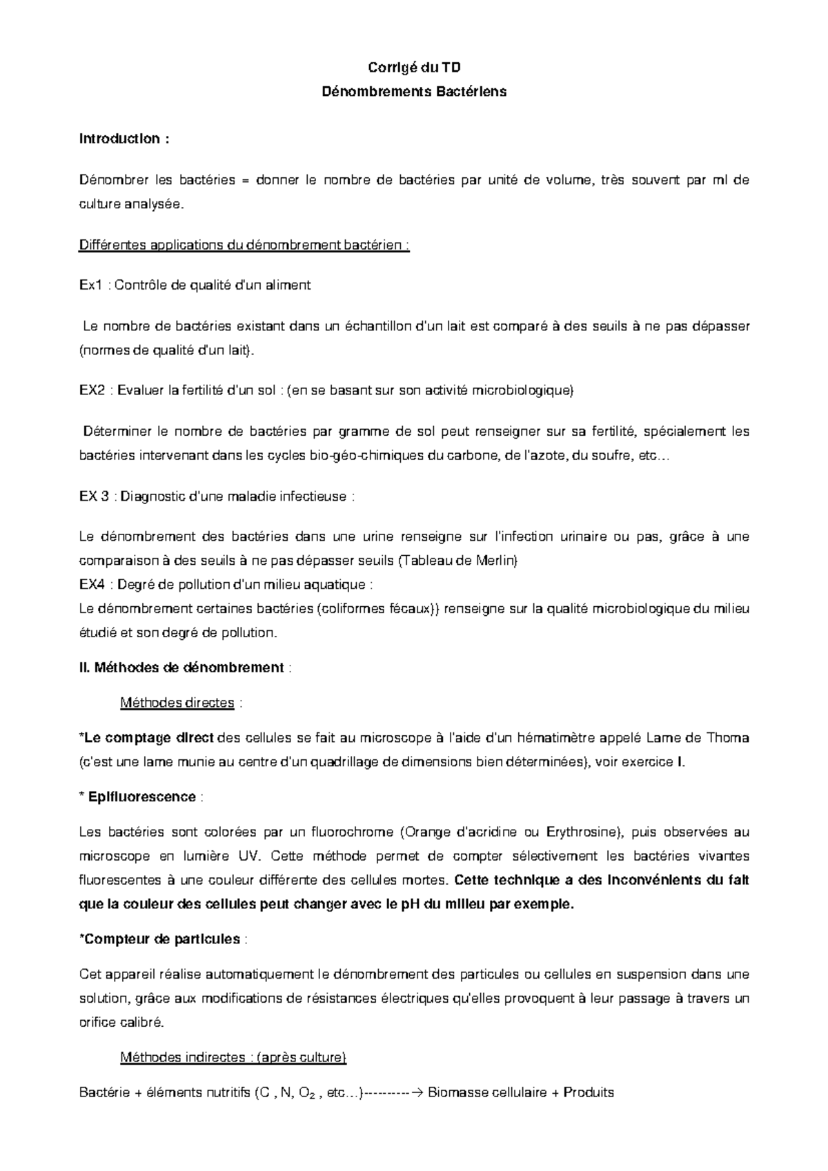 Microbio s3 td 2 - Corrigé du TD Dénombrements Bactériens Introduction ...